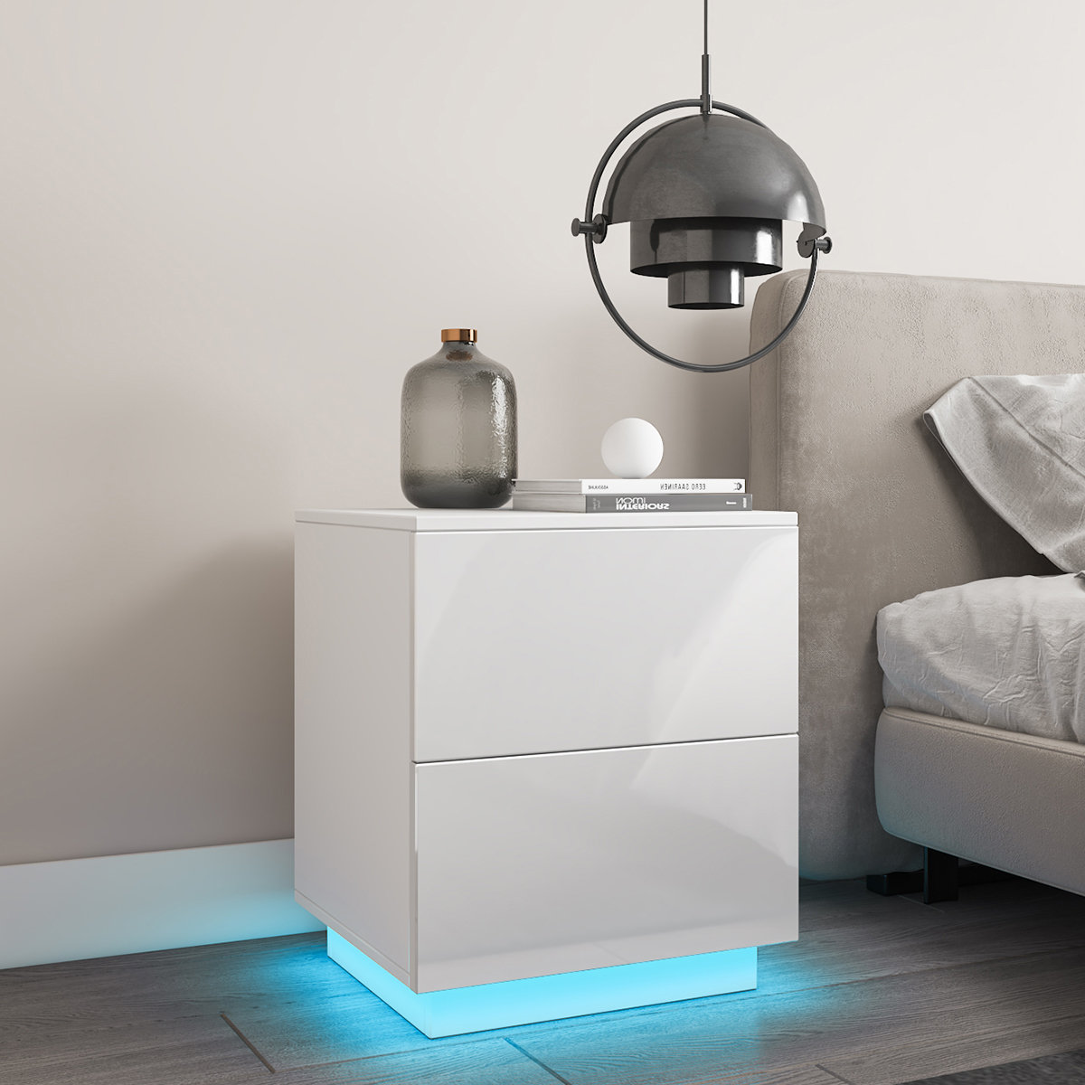 Wrought Studio™ Modern Nightstand with RGB LED Light Strip | Wayfair