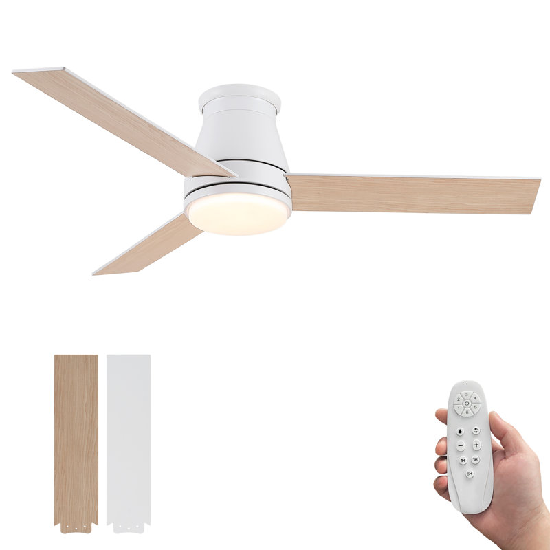 YUHAO Amici Modern 48'' Flush Mount Ceiling Fan with LED Lights and ...