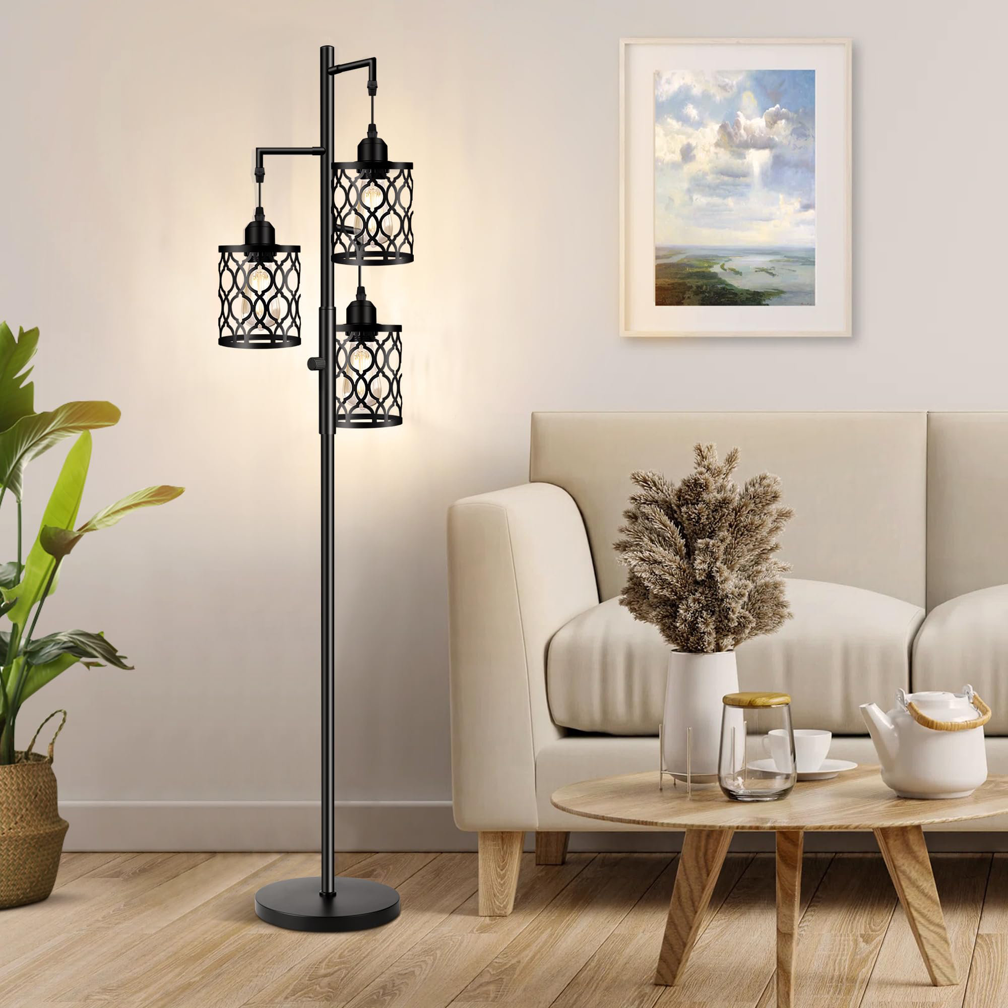 Latitude Run® 3-Light Floor Lamp, Dimmable With Foot Switch, Industrial ...