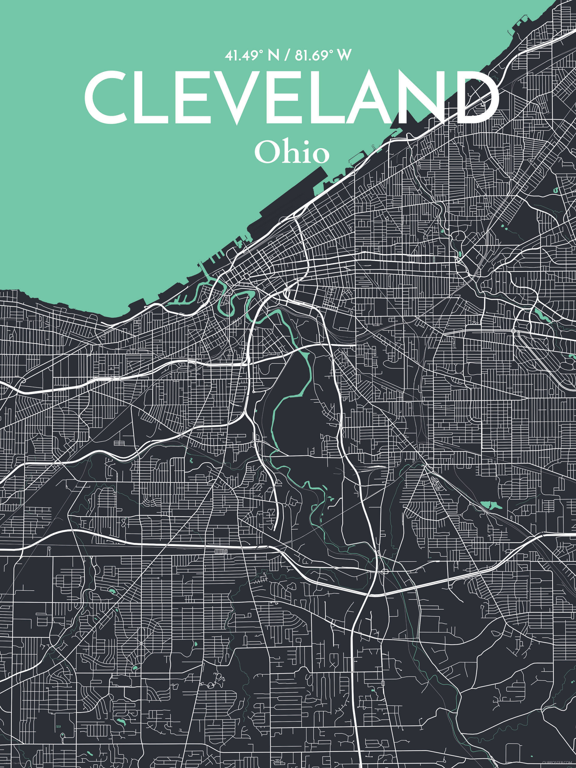 OurPoster.com 'Cleveland City Map' Graphic Art Print Poster in Dream ...