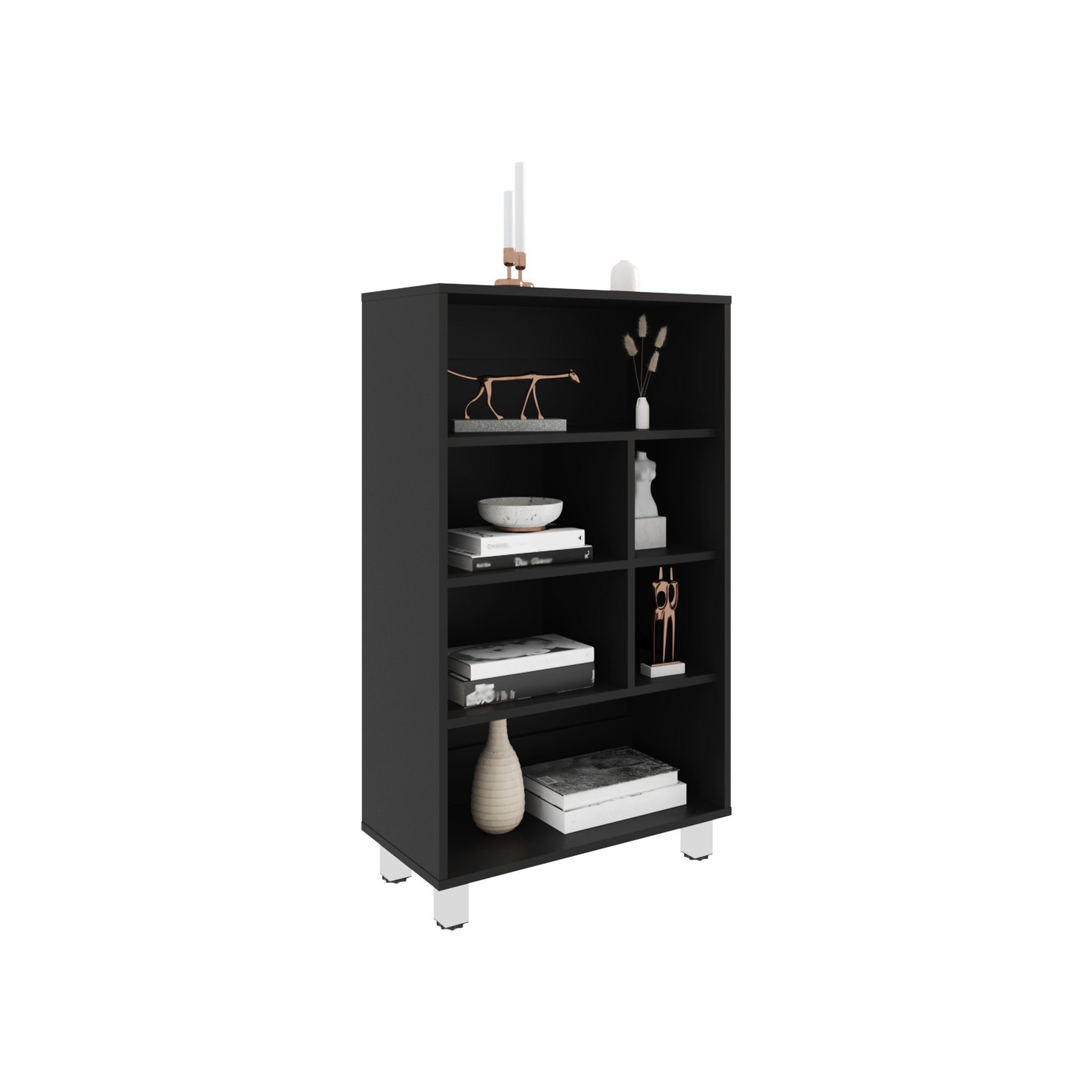Wrought Studio™ Black 40" Tall Four Bookcase For Office - Sleek ...