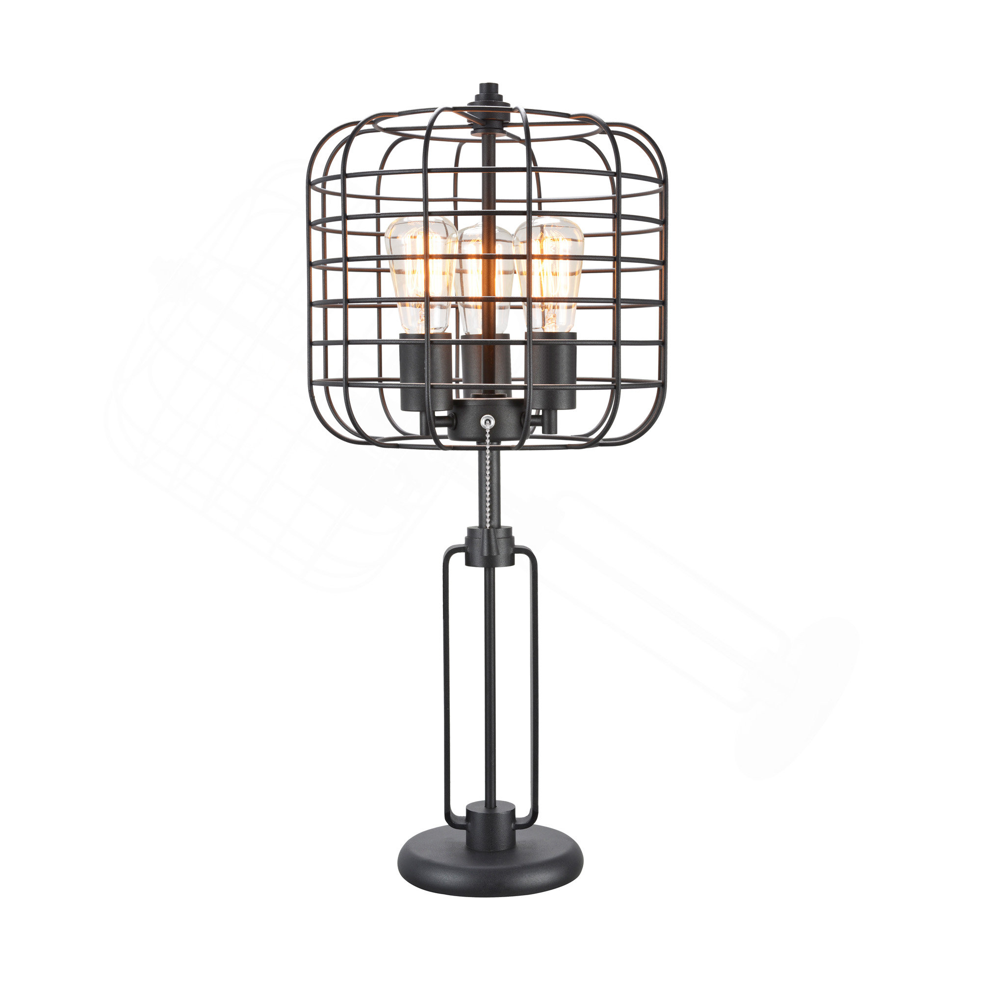 17 Stories 26"H BLACK INDUSTRIAL WIRE CAGE TABLE LAMP W/ EDISON BULB ...