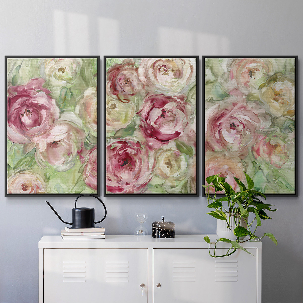House of Hampton Climbing Rose Framed On Canvas 3 Pieces Print | Wayfair
