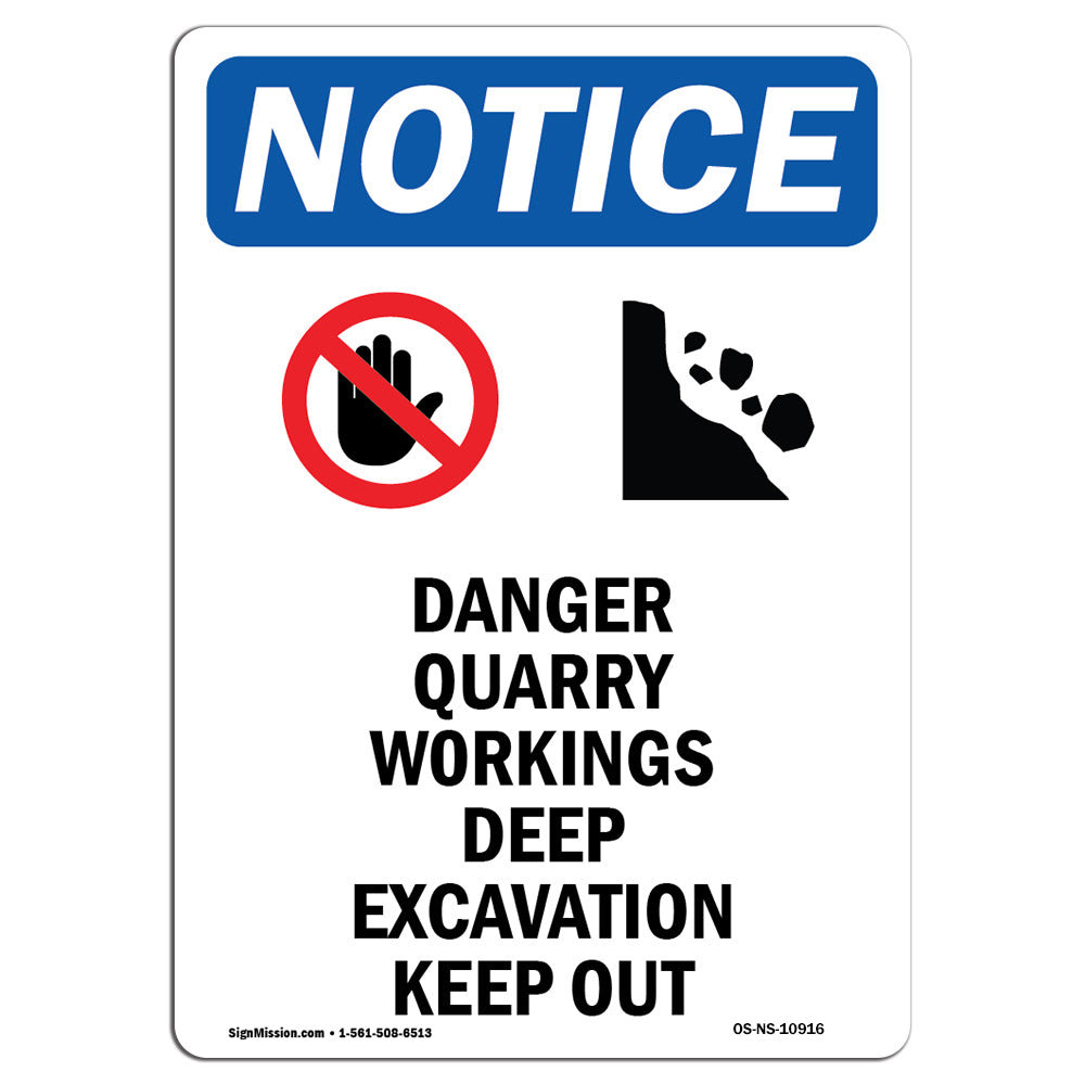 SignMission Osha Notice - Danger Quarry Workings Sign with Symbol ...