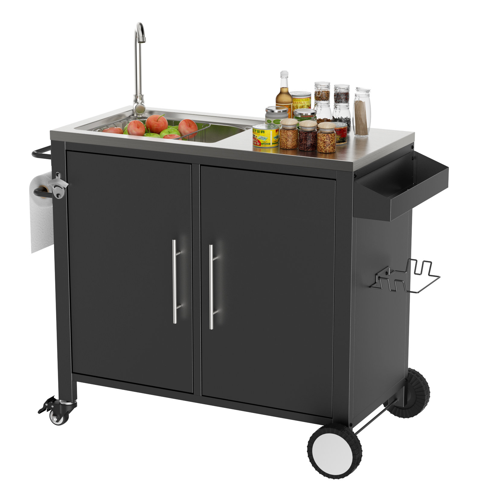 JINSHOUSHI Outdoor Grill Table with Sink, Grill Cart with 304 Stainless ...
