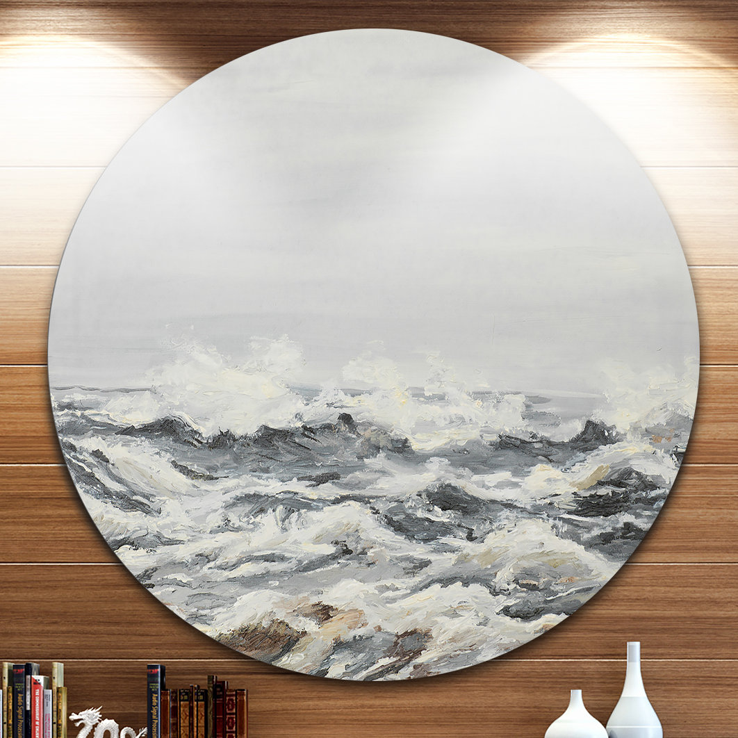 Design Art 'Grey Sea Waves' Painting Print on Metal | Wayfair