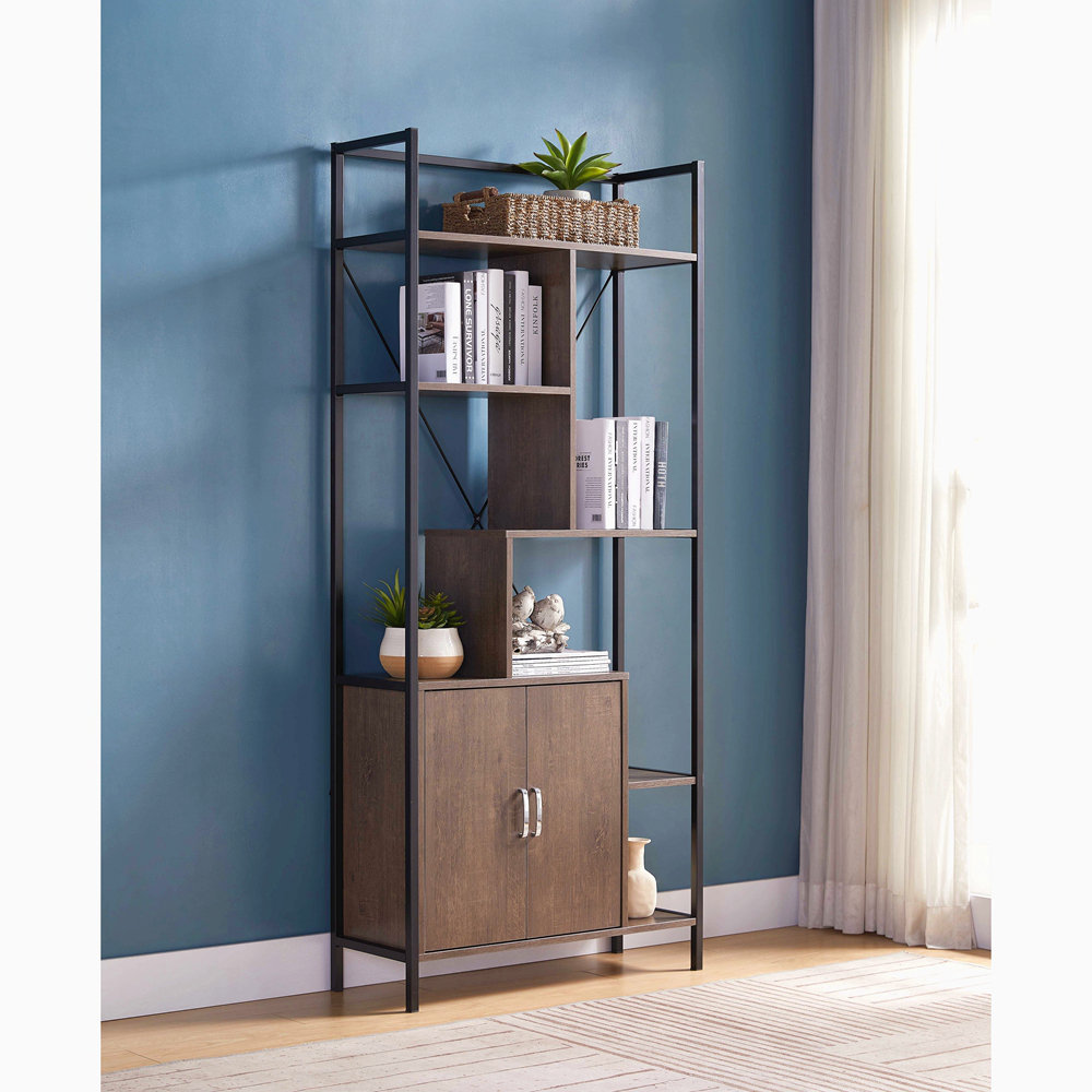 17 Stories Six Shelf Modern Bookcase With Two Door Storage Cabinet With ...