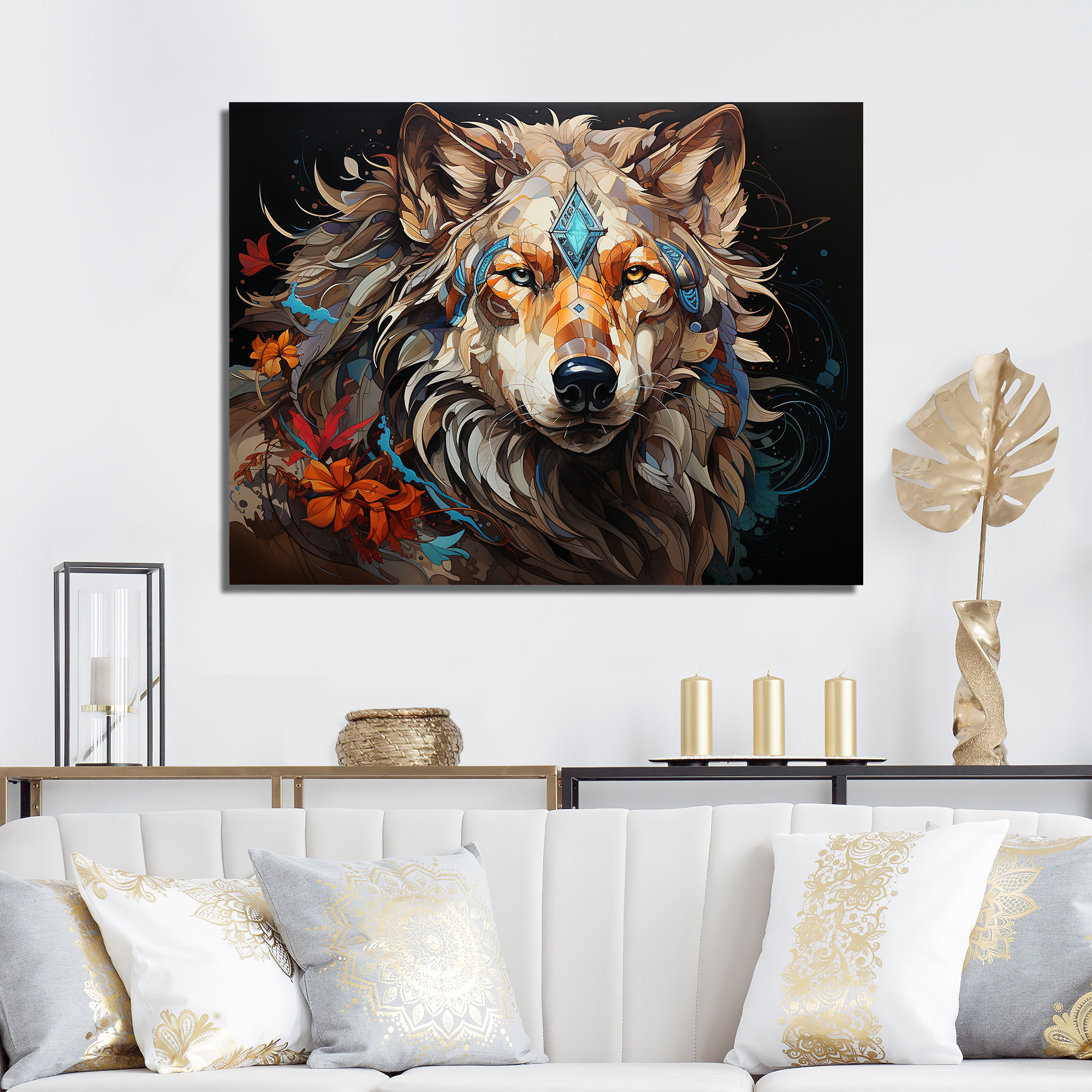 Design Art Native Spirited Lakota Wolf - Native American Art Wall Art ...