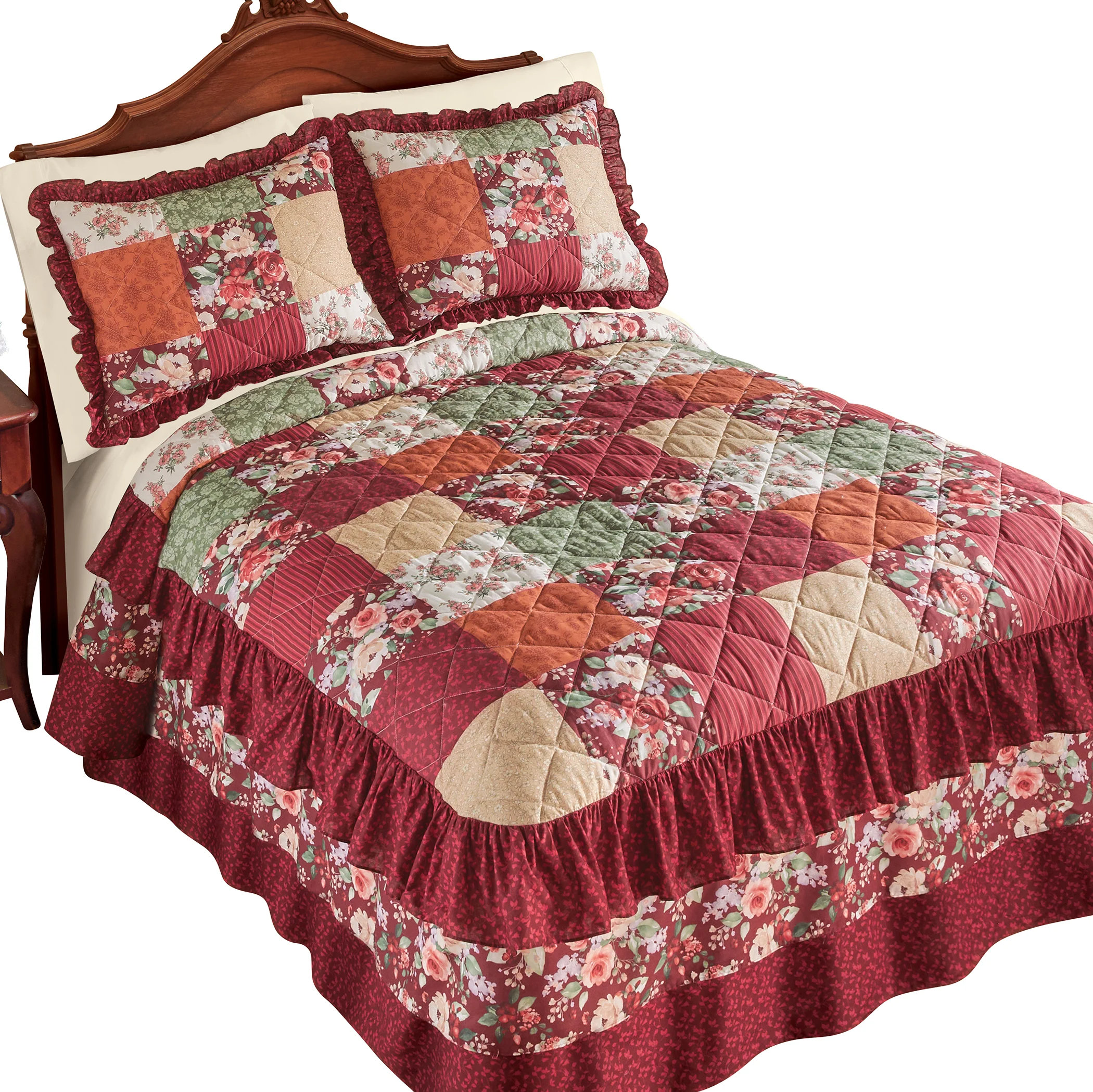 Winston Brands Olivia Rose Quilted Patchwork Tiered Ruffle Bedspread ...