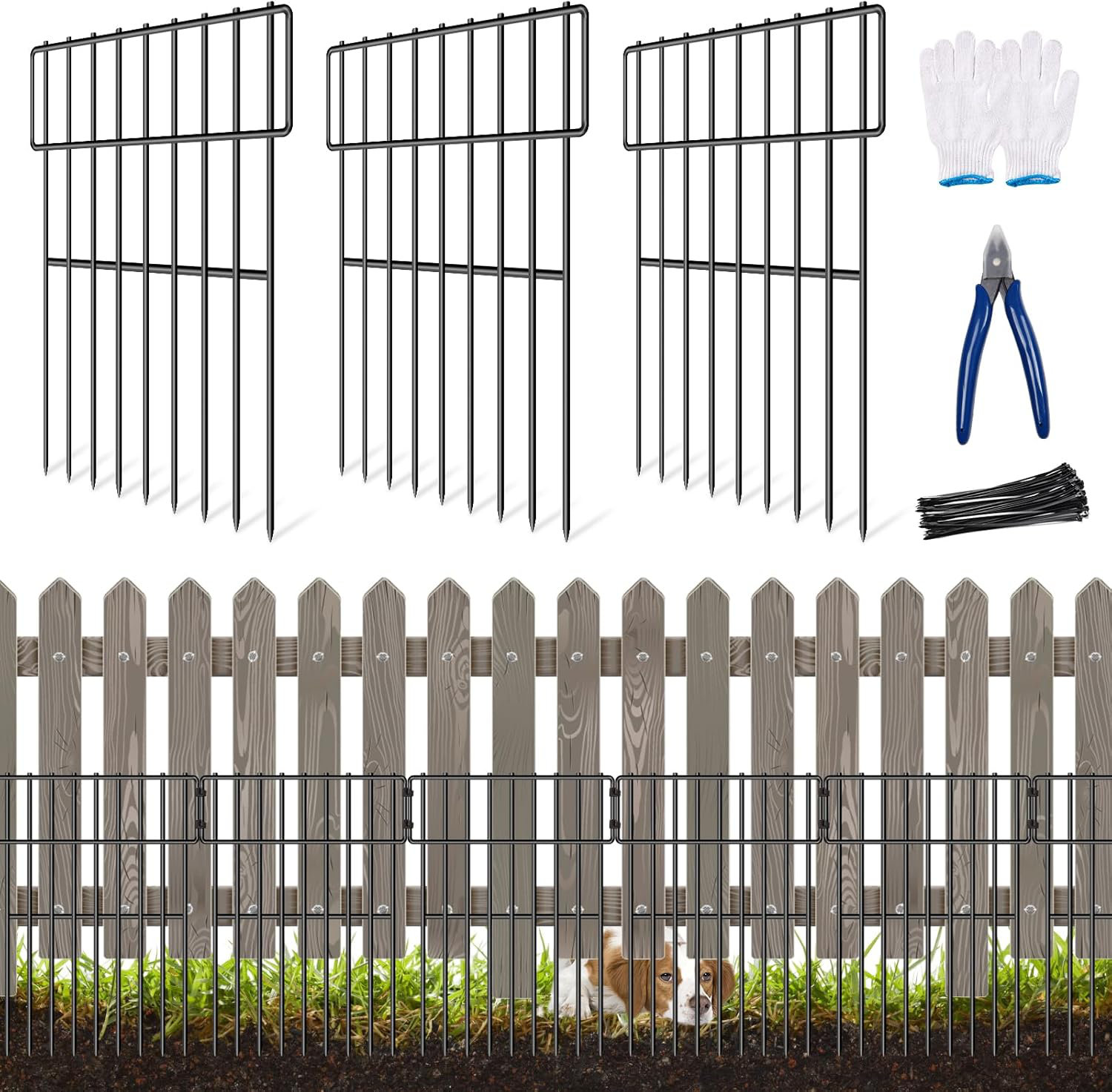Zeki Shoggy 10 Pack Animal Barrier Fence, No Dig Fence 10.8 Ft(L) X 17 ...