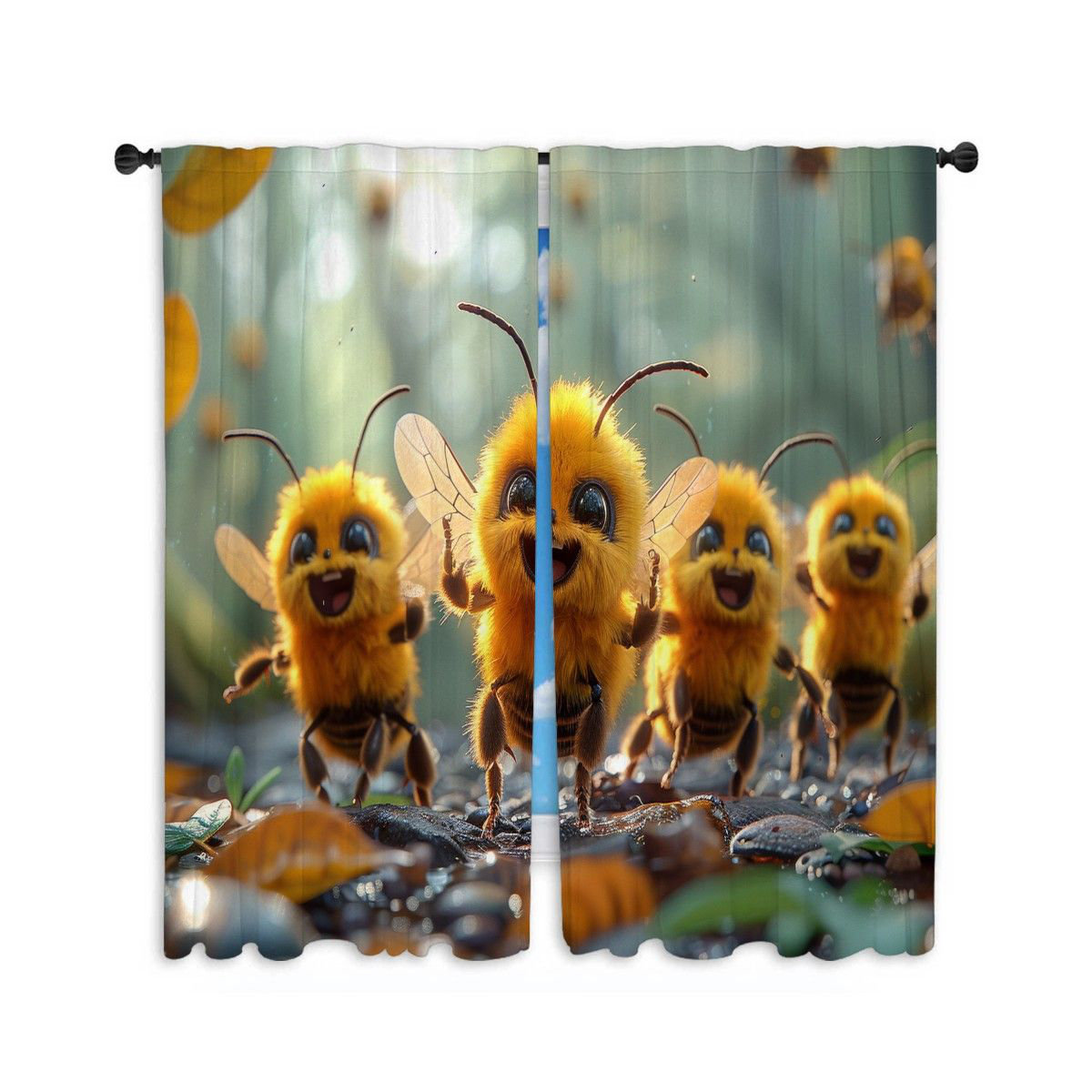 East Urban Home Happy Bees Window Curtains Artwork Playful Insects ...