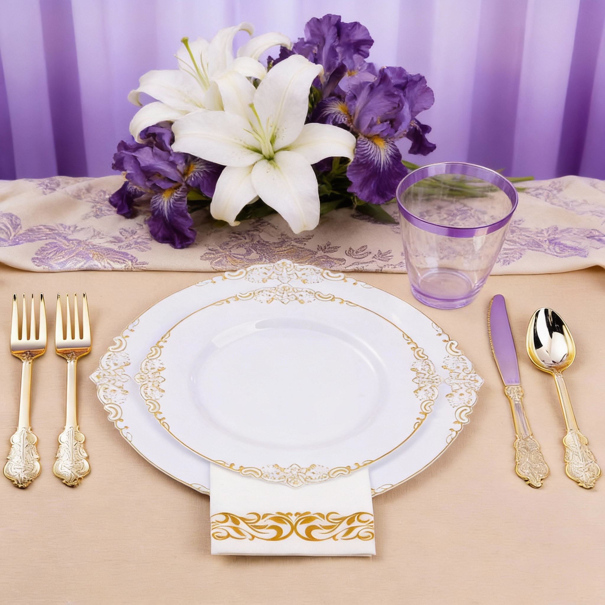 One Carter Corner Store White & Gold Disposable Dinnerware Set For 50 ...