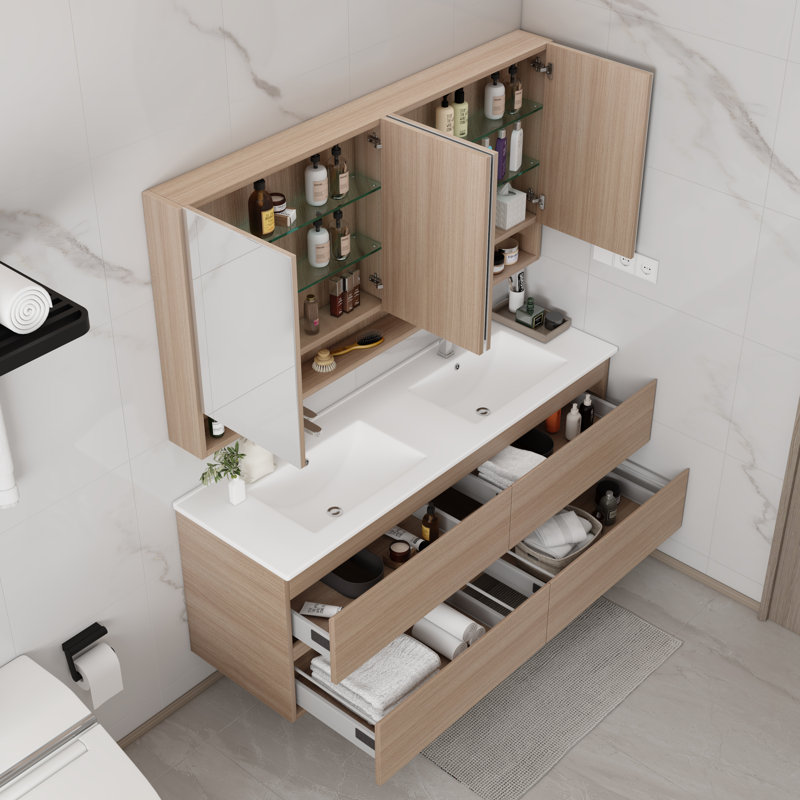 Latitude Run® 60" Double Bathroom Vaity with Ceramic Top Modern Wall ...