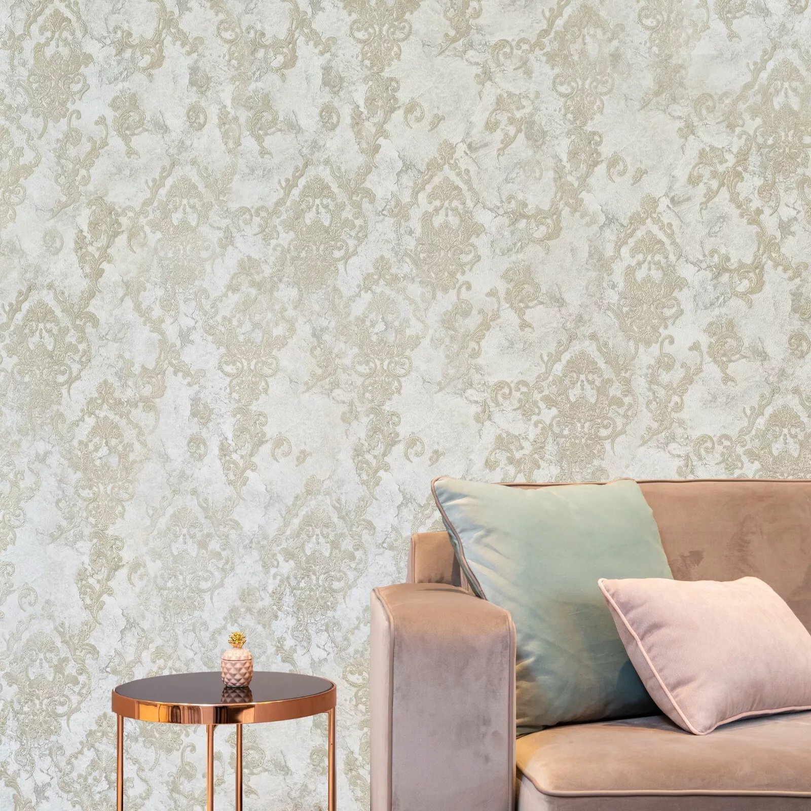 Canora Grey Grayish Ivory Gold Metallic Sparkle Plaster Textured ...