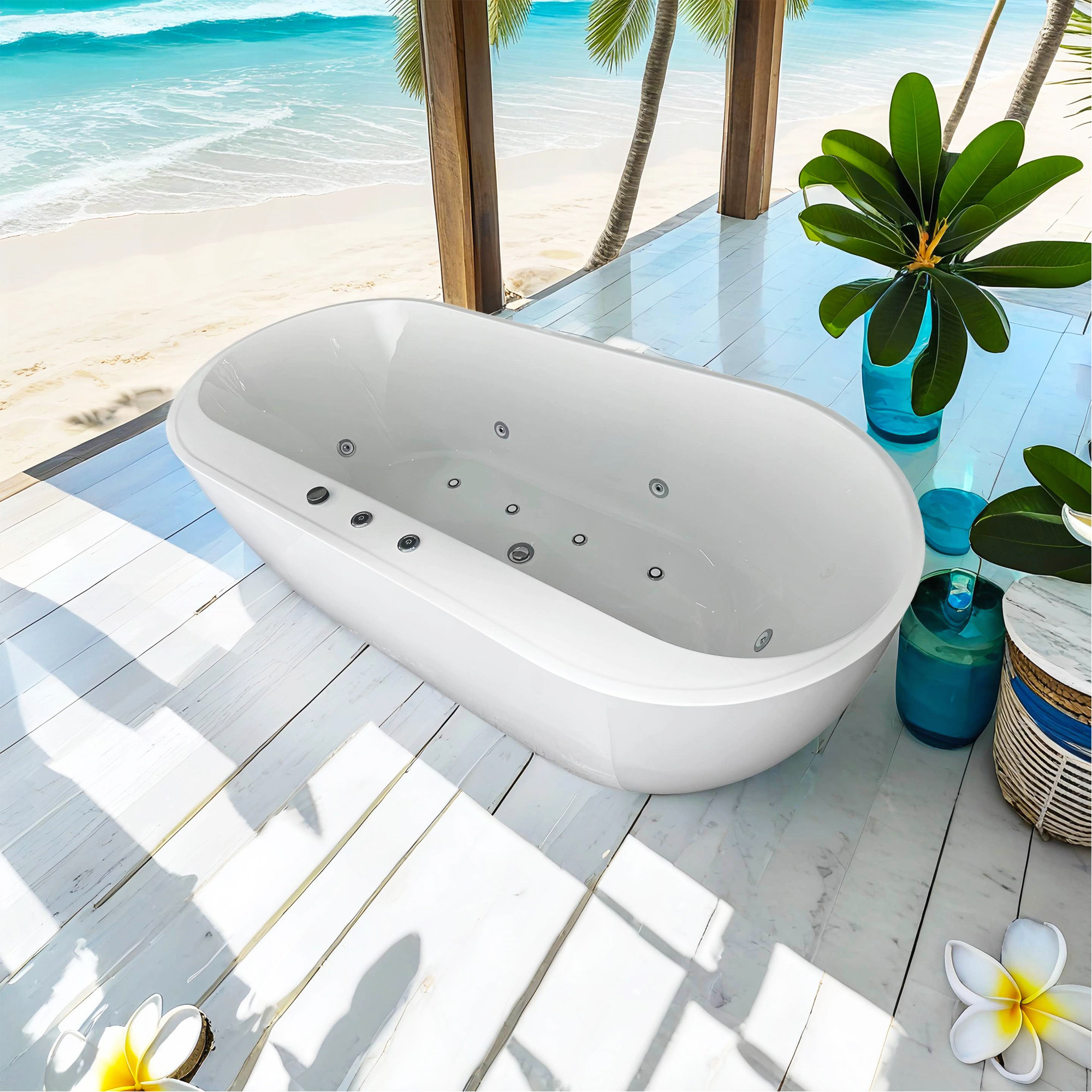 Alxfarton 66-15/16" X 31-1/2" And Air Bath Soaking Combination Tub With ...