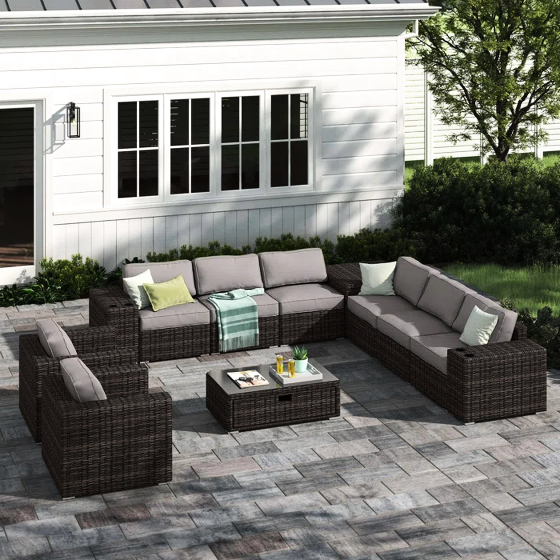 Ebern Designs 8 - Person Outdoor Seating Group, 12 Piece With Cushions ...