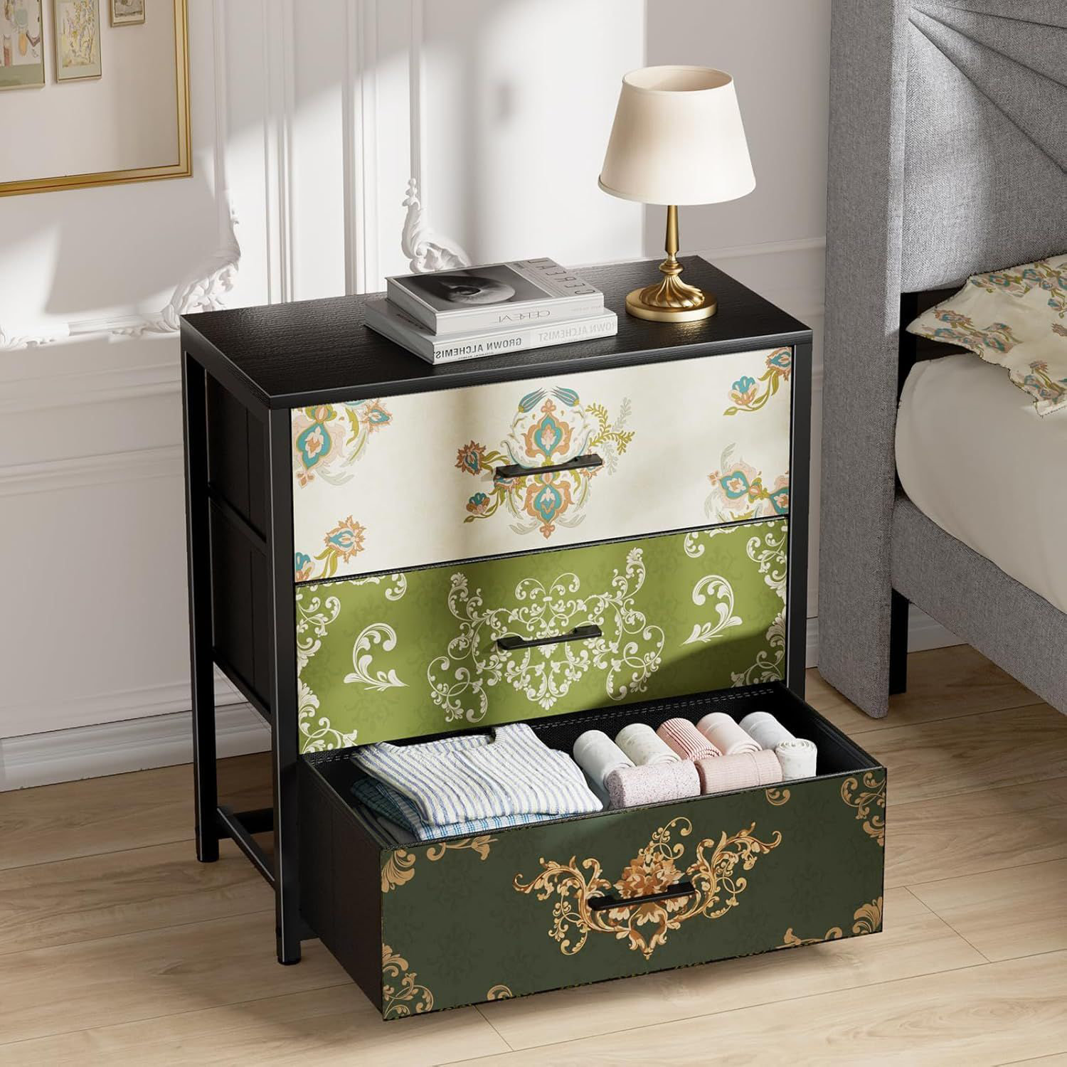 Astoria Grand Nightstand, Tall Bohemian Small Dresser with 3 Drawers ...