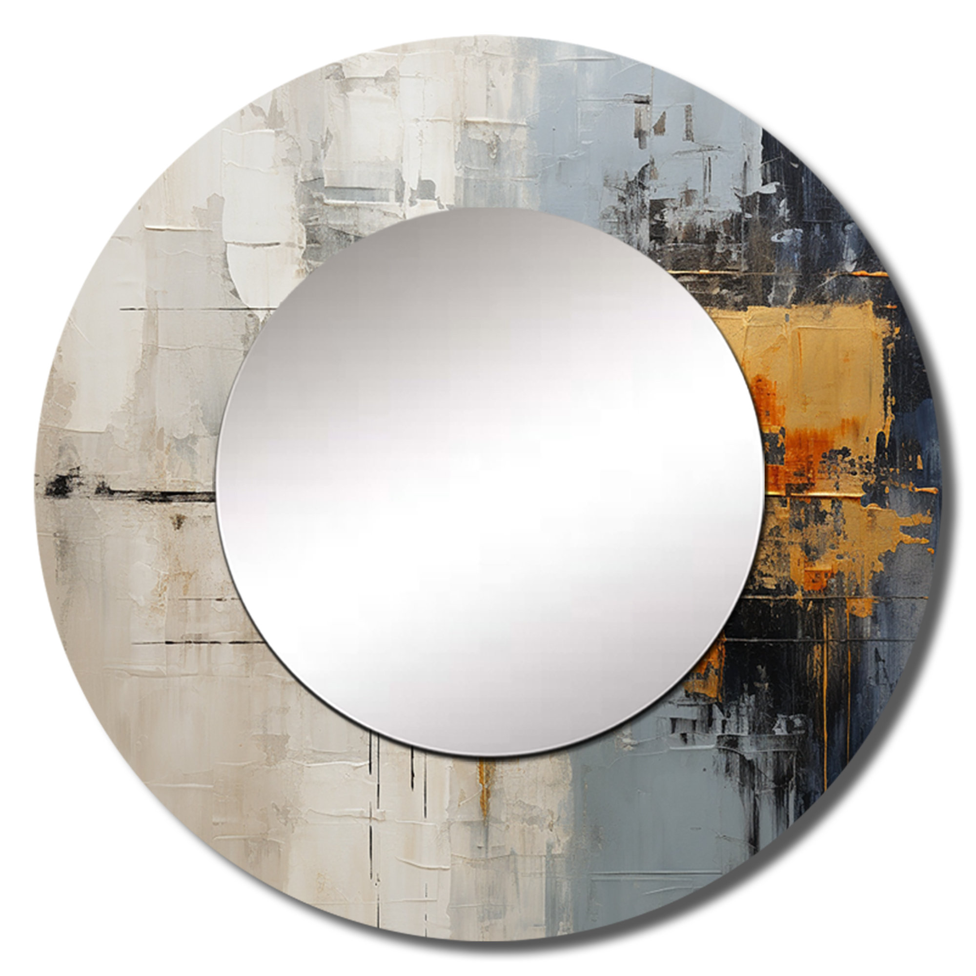 Wrought Studio™ Abstract Cityscape II - Abstract Collages Round Mirror ...