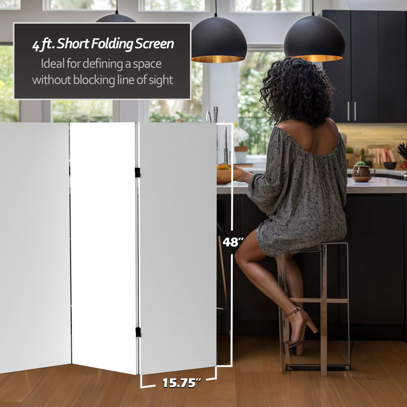 Ebern Designs Kaen 4 Ft. Short Canvas Folding Screen & Reviews | Wayfair