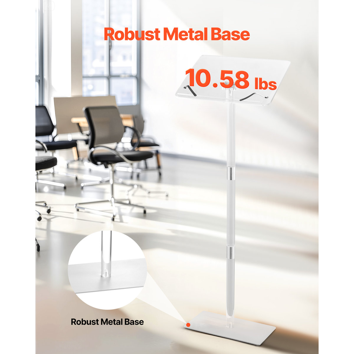 VEVOR Podium Stand 43 in Acrylic Lectern Adjustable Angles with Metal ...