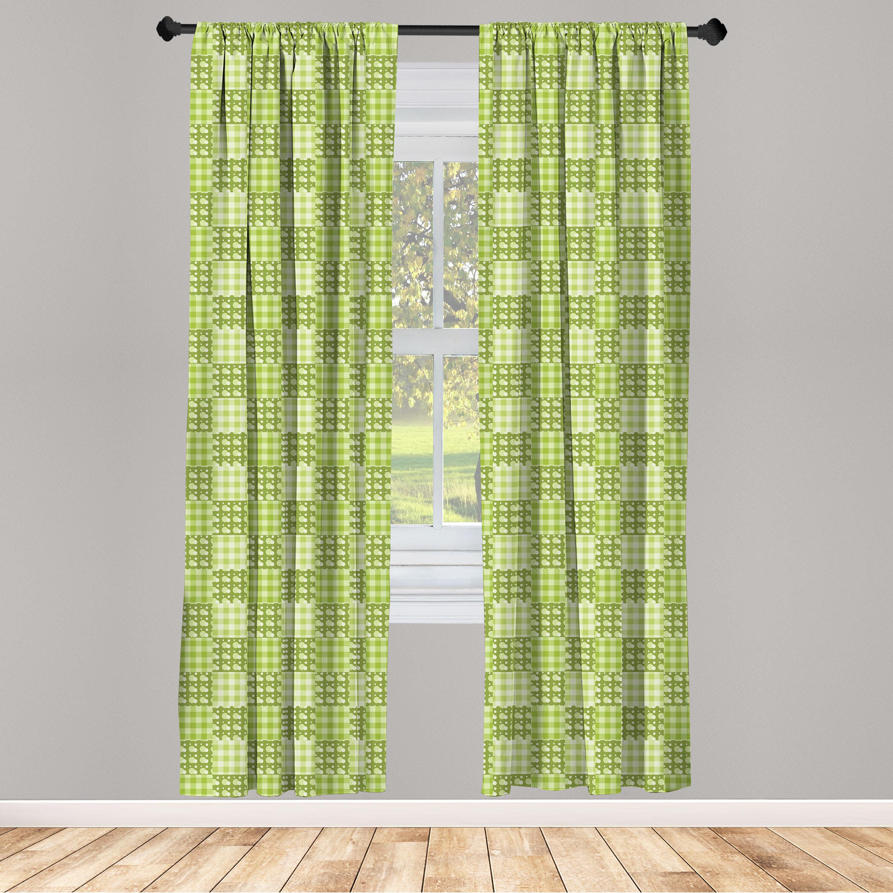 Ambesonne Lime Green 4-Panel Curtains, Patchwork Simple Art, Lime and ...