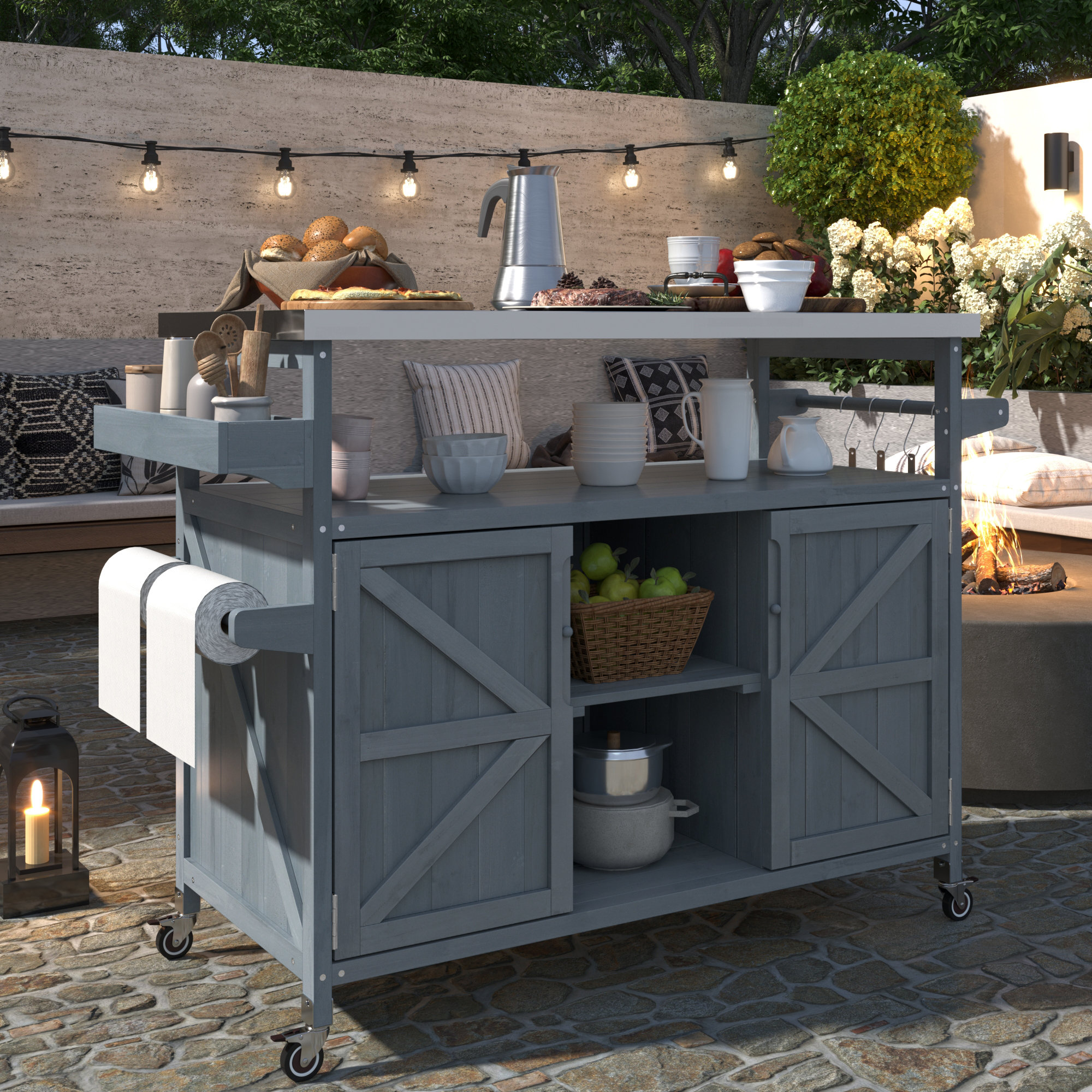 Ophelia & Co. Multi-functional Outdoor Kitchen Cart Wood And Stainless ...