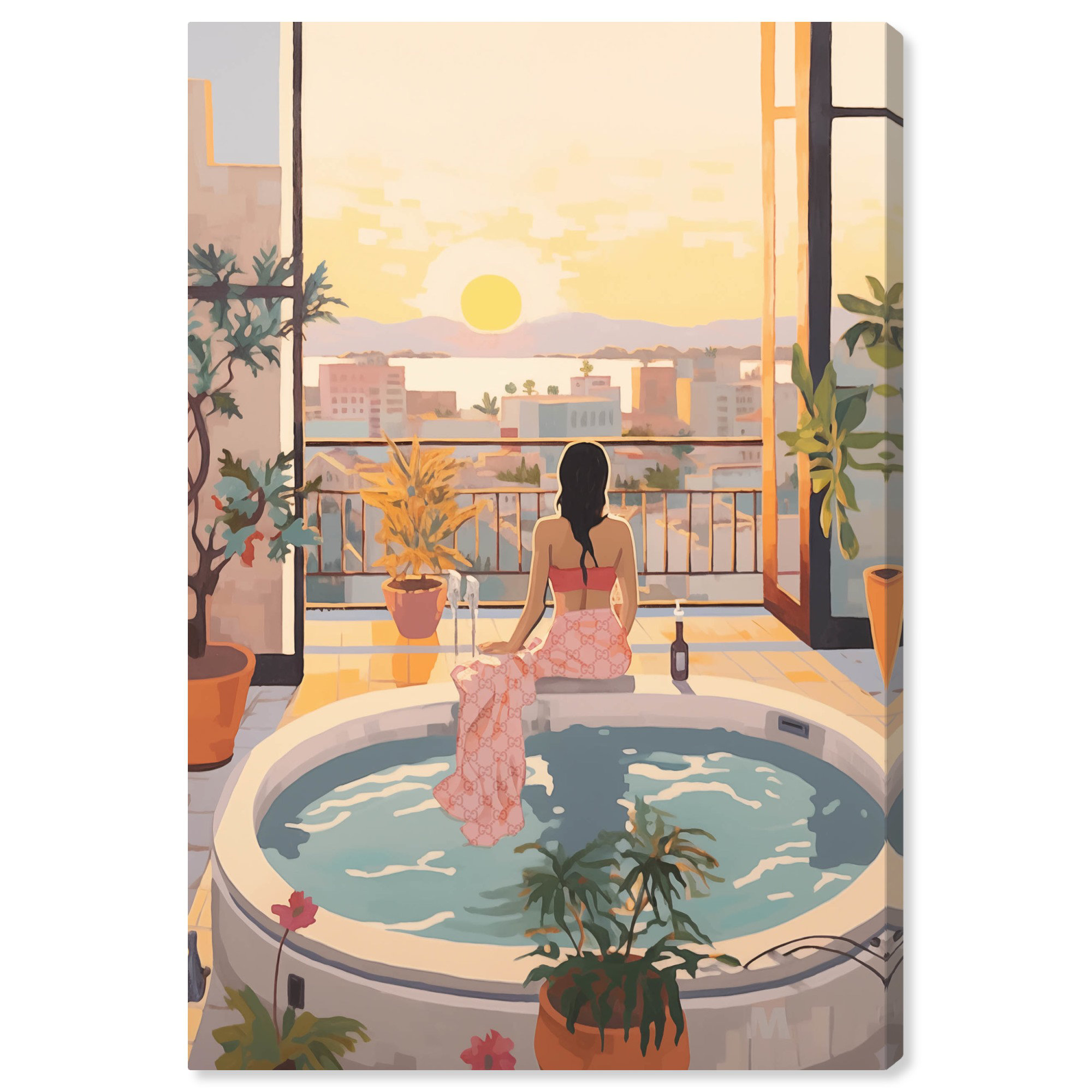 Art Remedy Jacuzzi Sunrise Canvas Tropical Bathroom Wall Art by Art ...