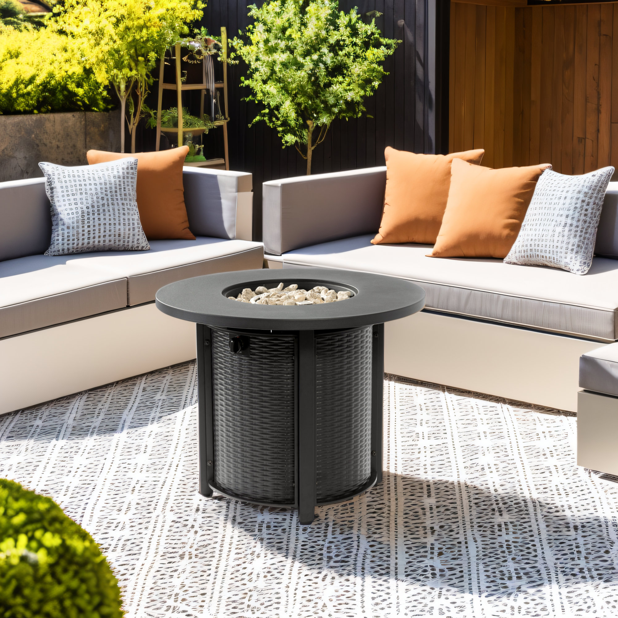 Latitude Run® Table de foyer d'extérieur au propane ronde H 25 po x l ...