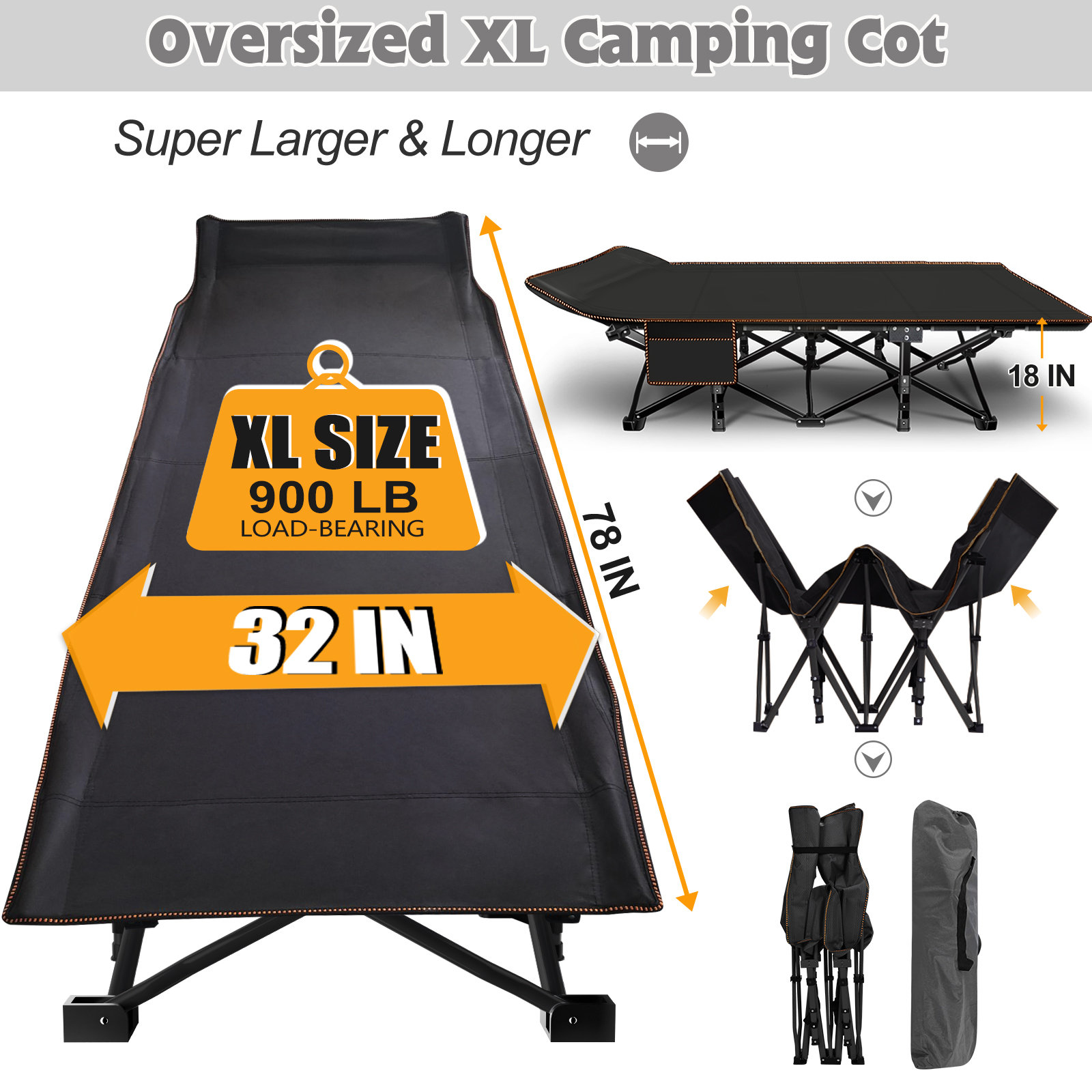ShangQuan WuLiu Oversize Folding Camping Cot,78" L X 32" W Camp Cot,Xl ...