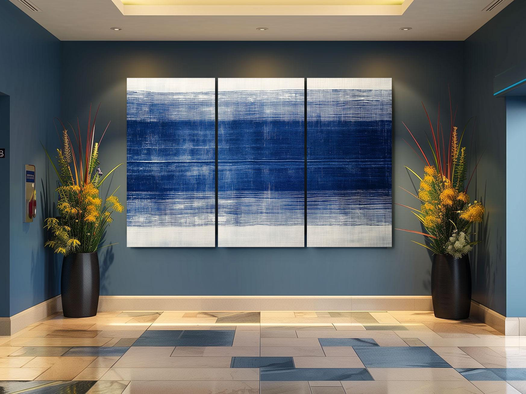 Orren Ellis Triptych Canvas Wall Art – Blue and White Abstract Triptych ...