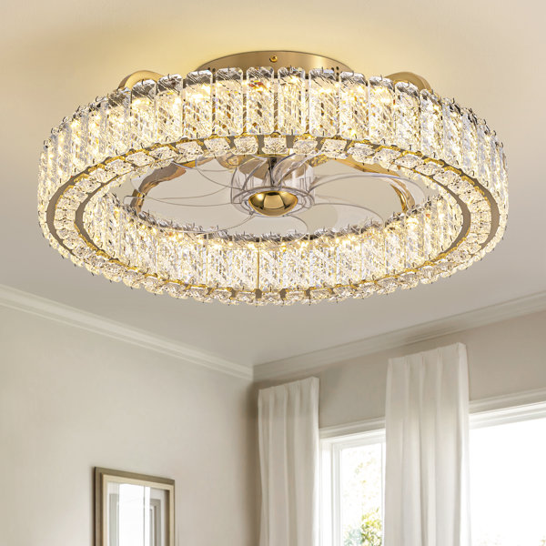 Mercer41 20" Dimmable Crystal Ceiling Fan With LED Light And Remote ...