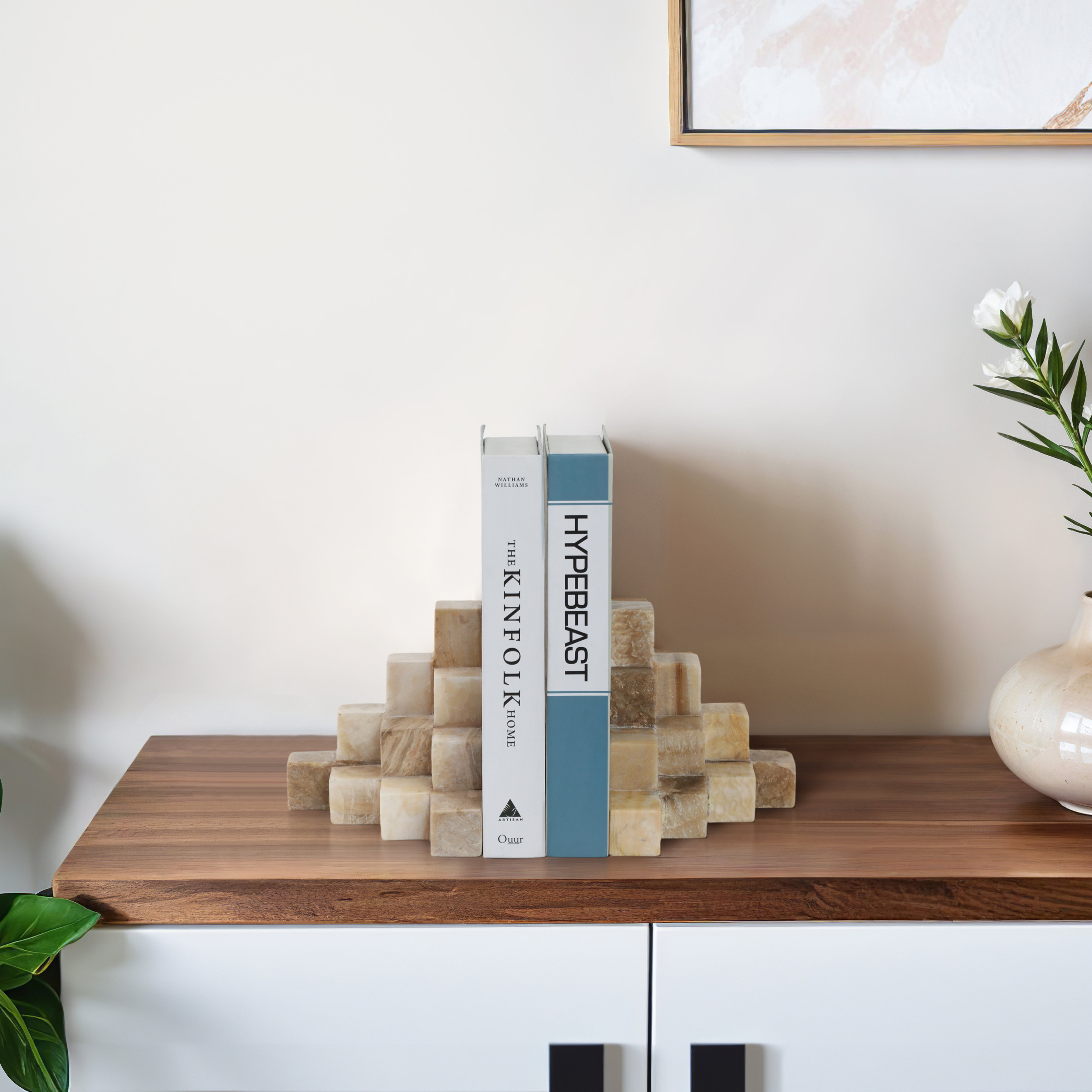 Sagebrook Home Bookends Natural Stone and Marble Geometric Stacked ...