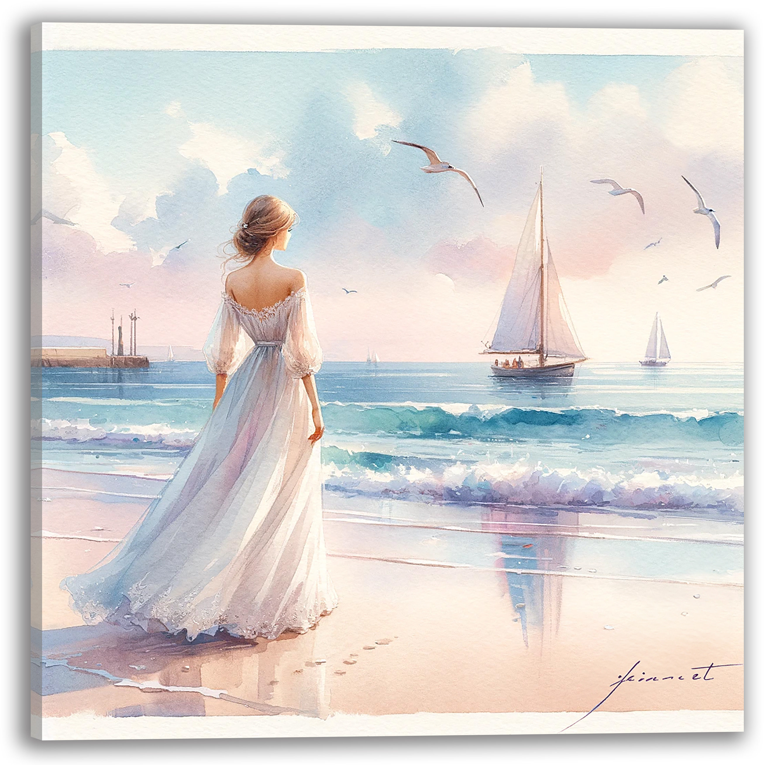 Highland Dunes Coastal Serenity: Elegant Figure - Wrapped Canvas Print ...
