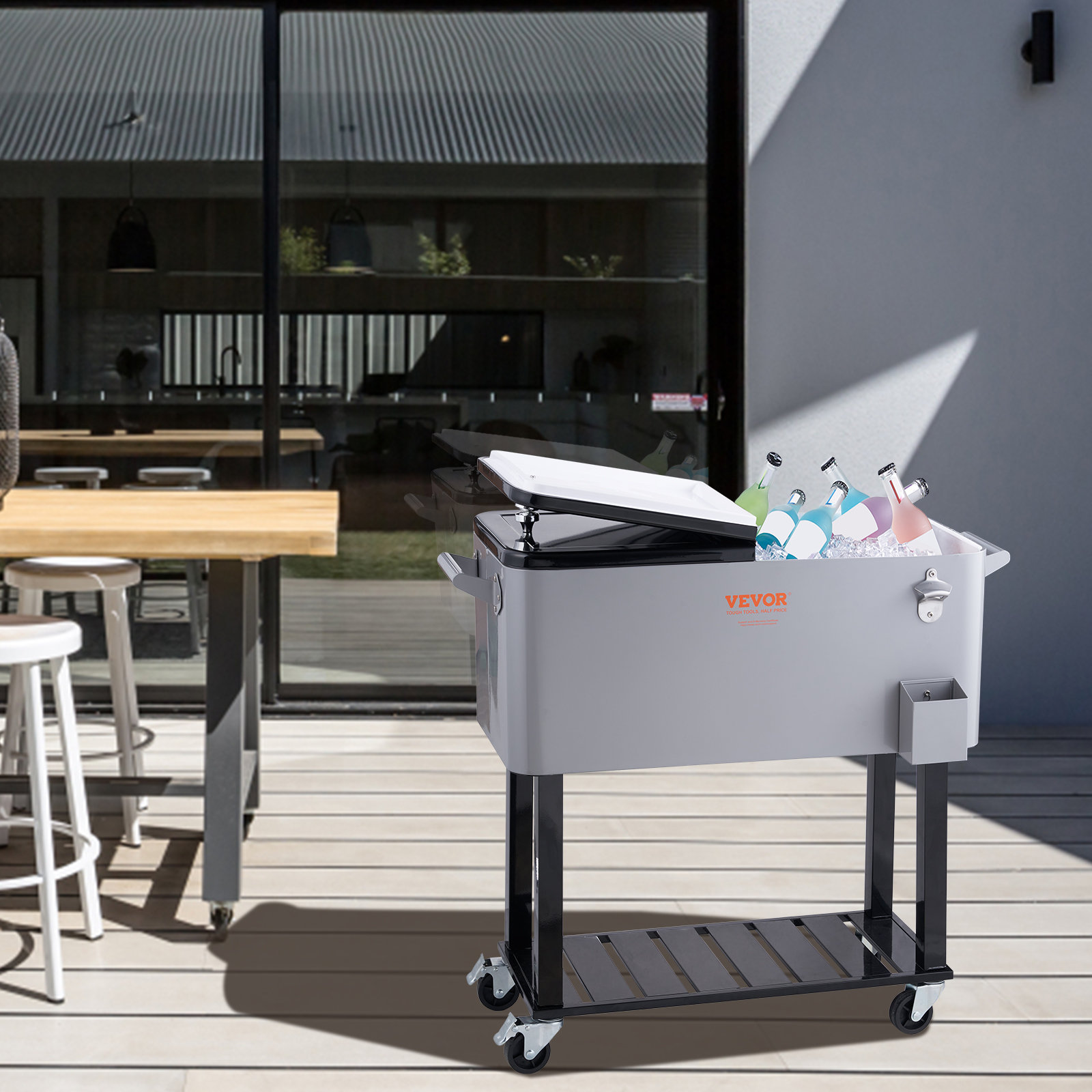 VEVOR 80 Quarts Patio Cooler Wheeled Serving Station/Cart & Reviews ...