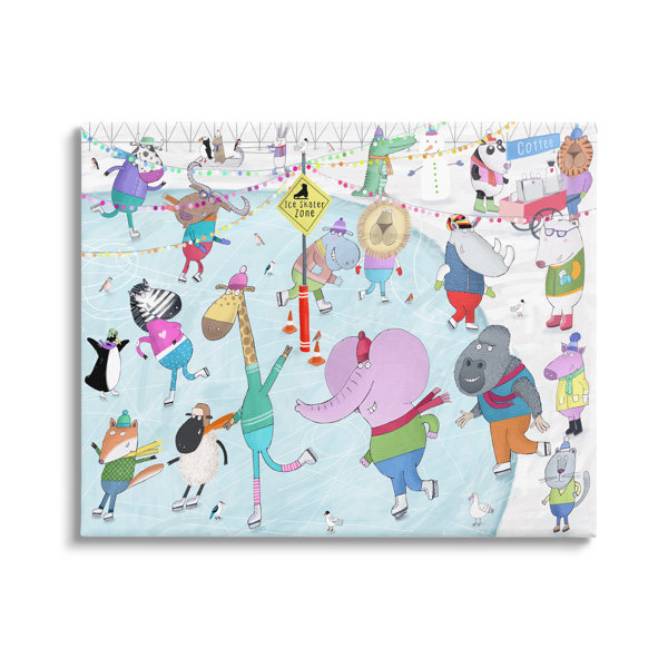 Indigo Safari Animals Ice Skating Scene On Canvas by Carla Daly Graphic ...