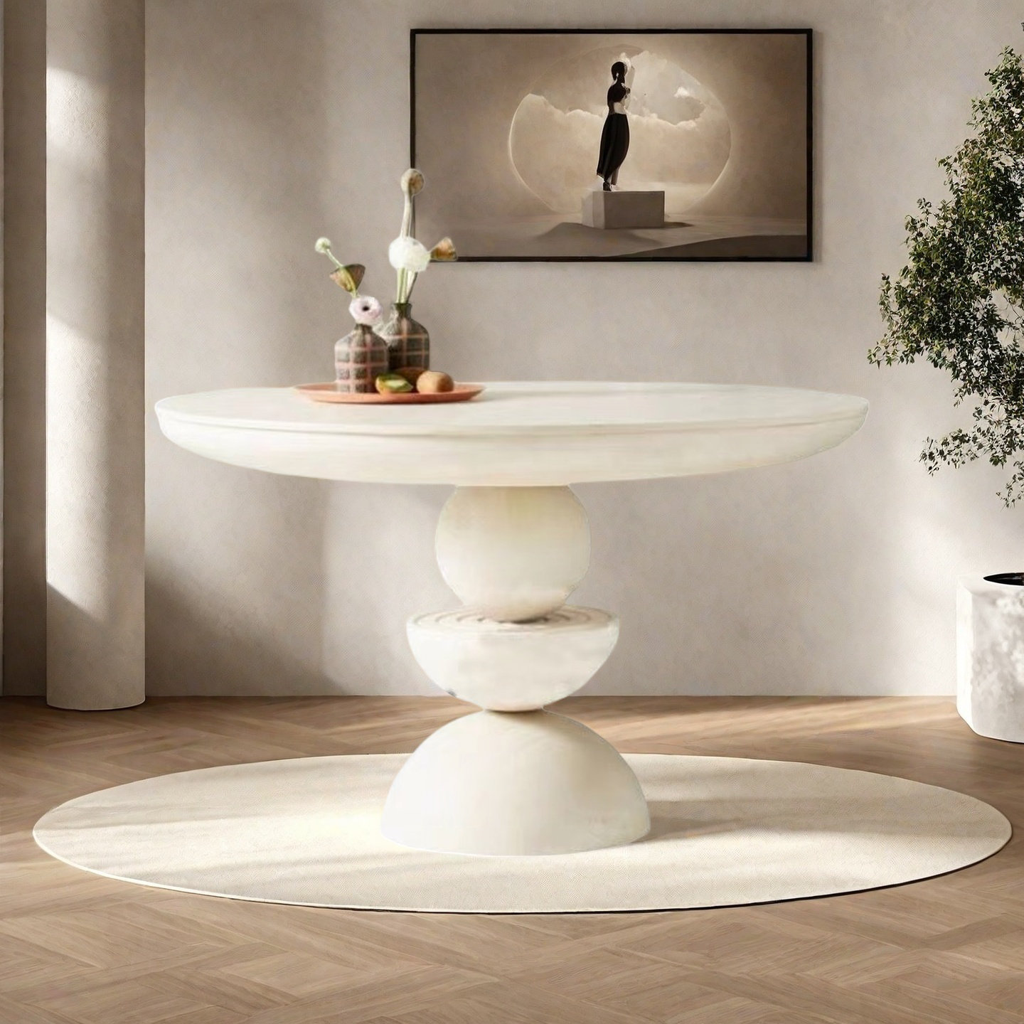 Corrigan Studio® Solid Ash Wood Dining Table with Unique Round Base ...