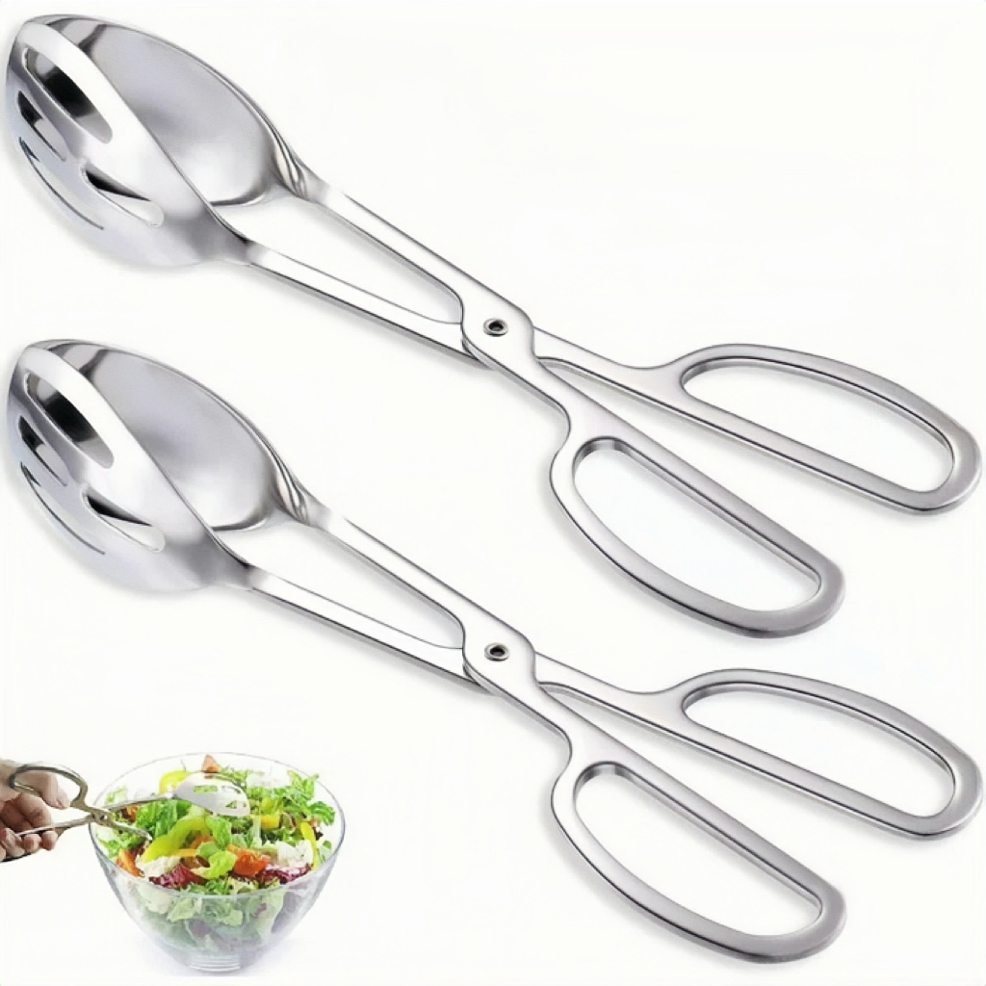 Kebe 2-Pack Stainless Steel Serving Tongs for Salad, Cake, Bread ...