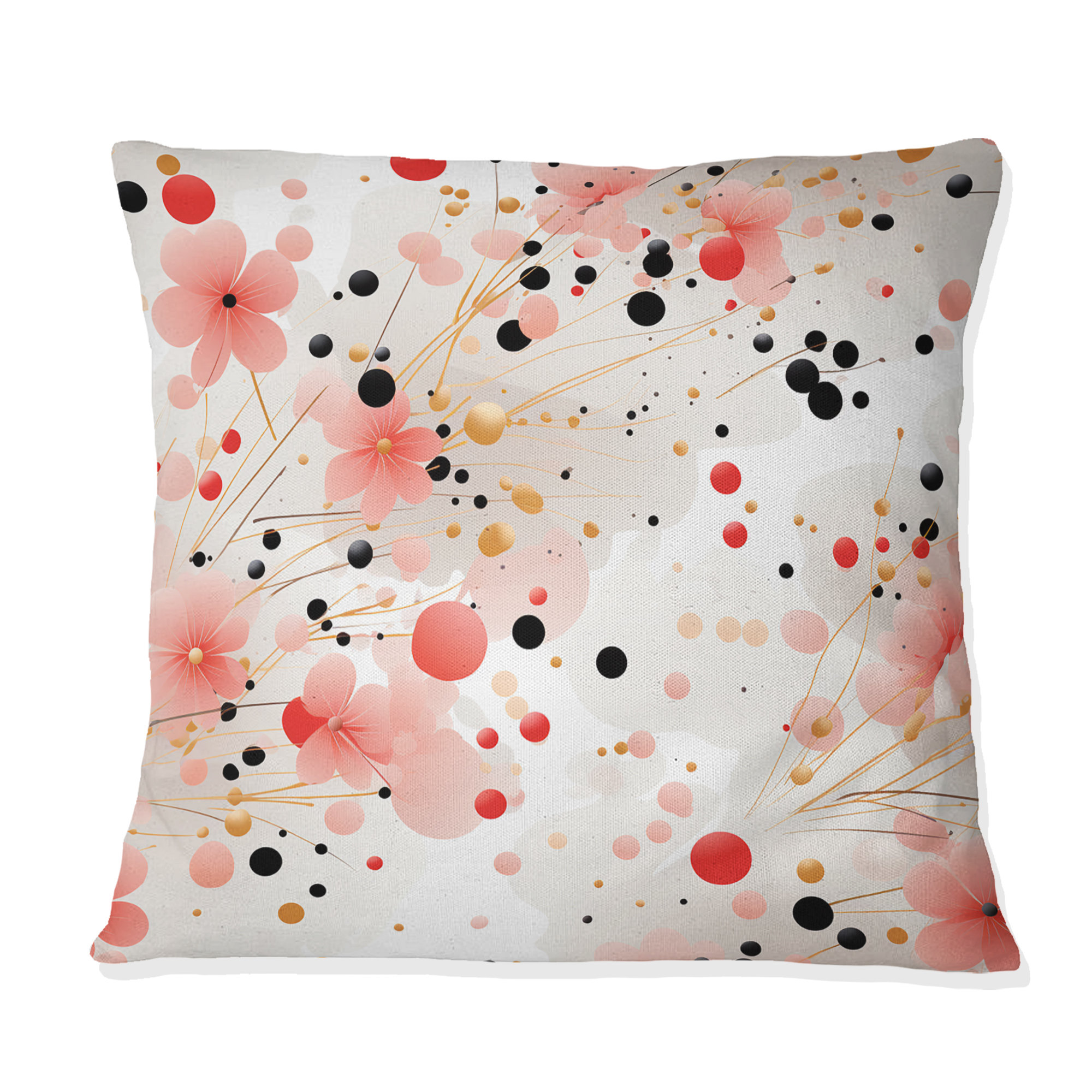 Design Art Pink Poka Dota And Flower Harmony I - Floral Printed Throw ...