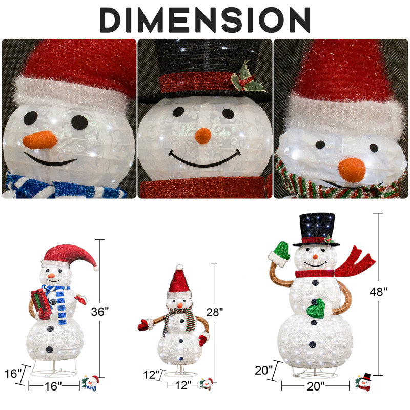 The Holiday Aisle® 3 Piece Christmas Lighted Snowman Family Display Set ...