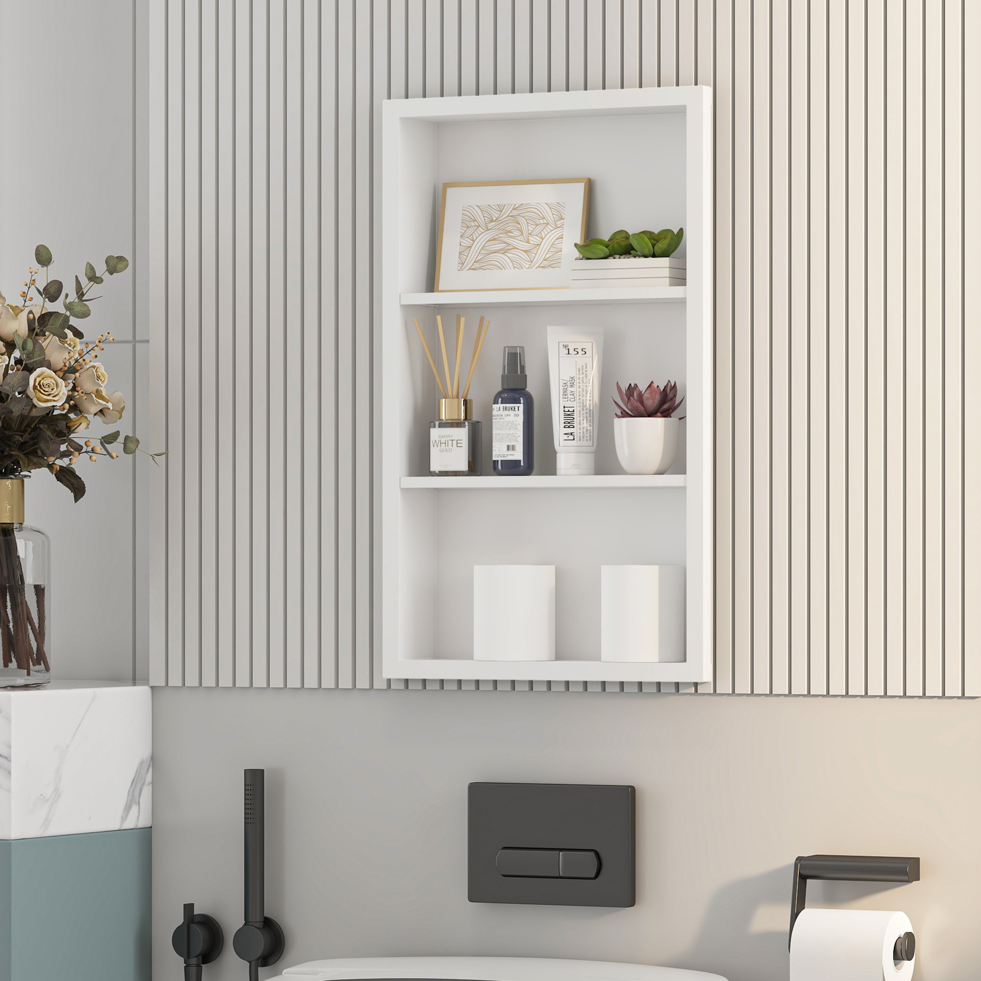 Hokku Designs 15.3"X 25" Wall Niche Recessed Metal Cabinet With 3 ...