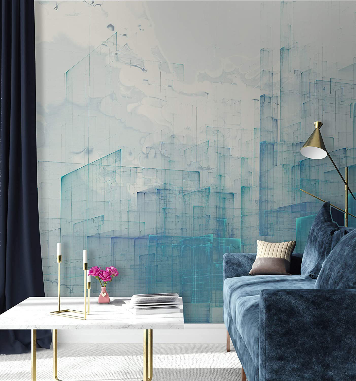 17 Stories Callida Abstract Blue Cityscape Modern Removable Textured ...