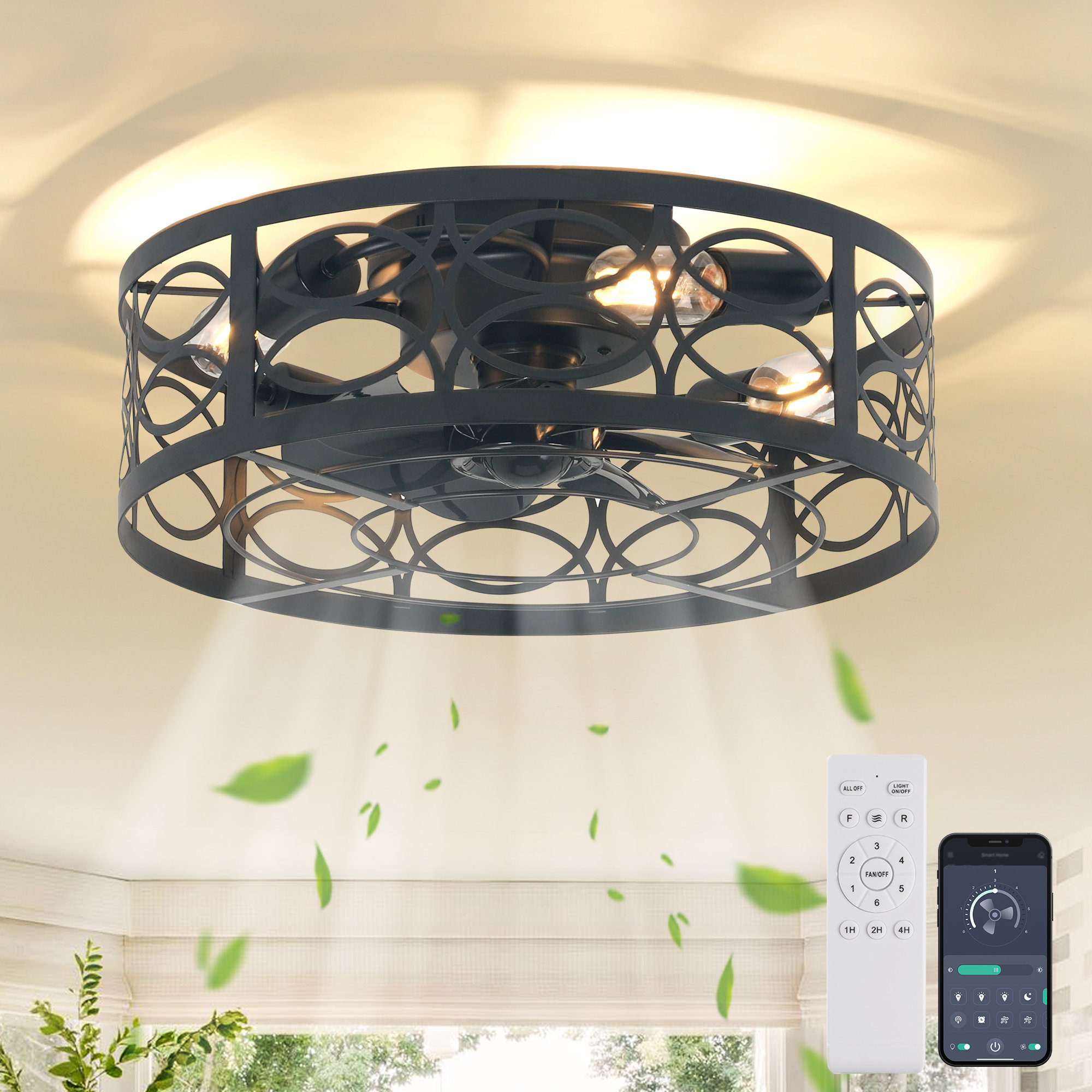 Gracie Oaks Zailey 18.9'' Farmhouse Caged Ceiling Fan with Light Kit ...