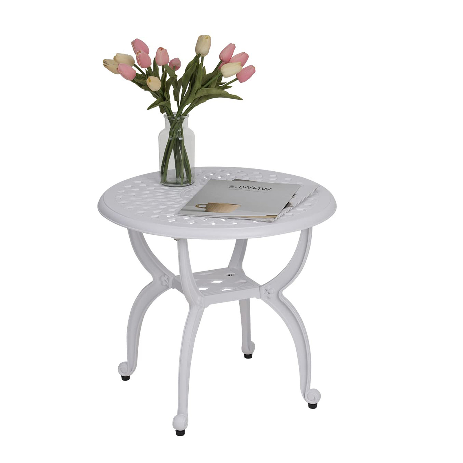 Astoria Grand Outdoor Round Side Tables, Cast Aluminum Patio End Tables ...