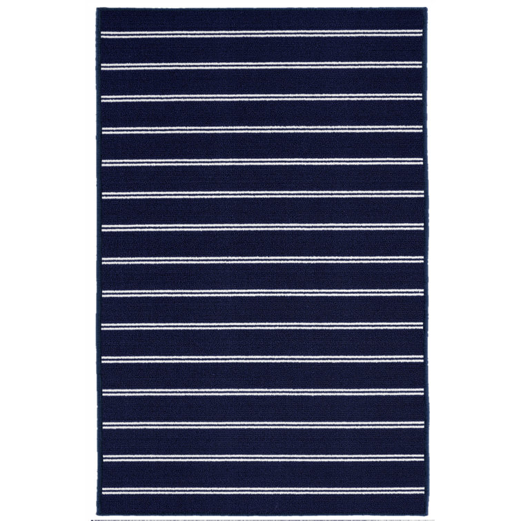Breakwater Bay Cortinas Striped Tufted Navy/White Area Rug & Reviews ...