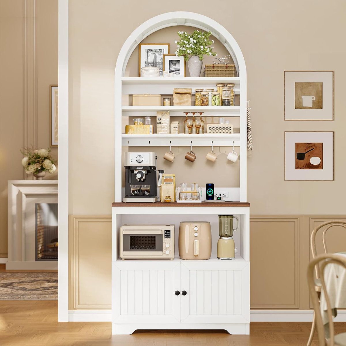 August Grove® 79" Tall Arched Bakers Rack With Power Outlets, Coffee ...