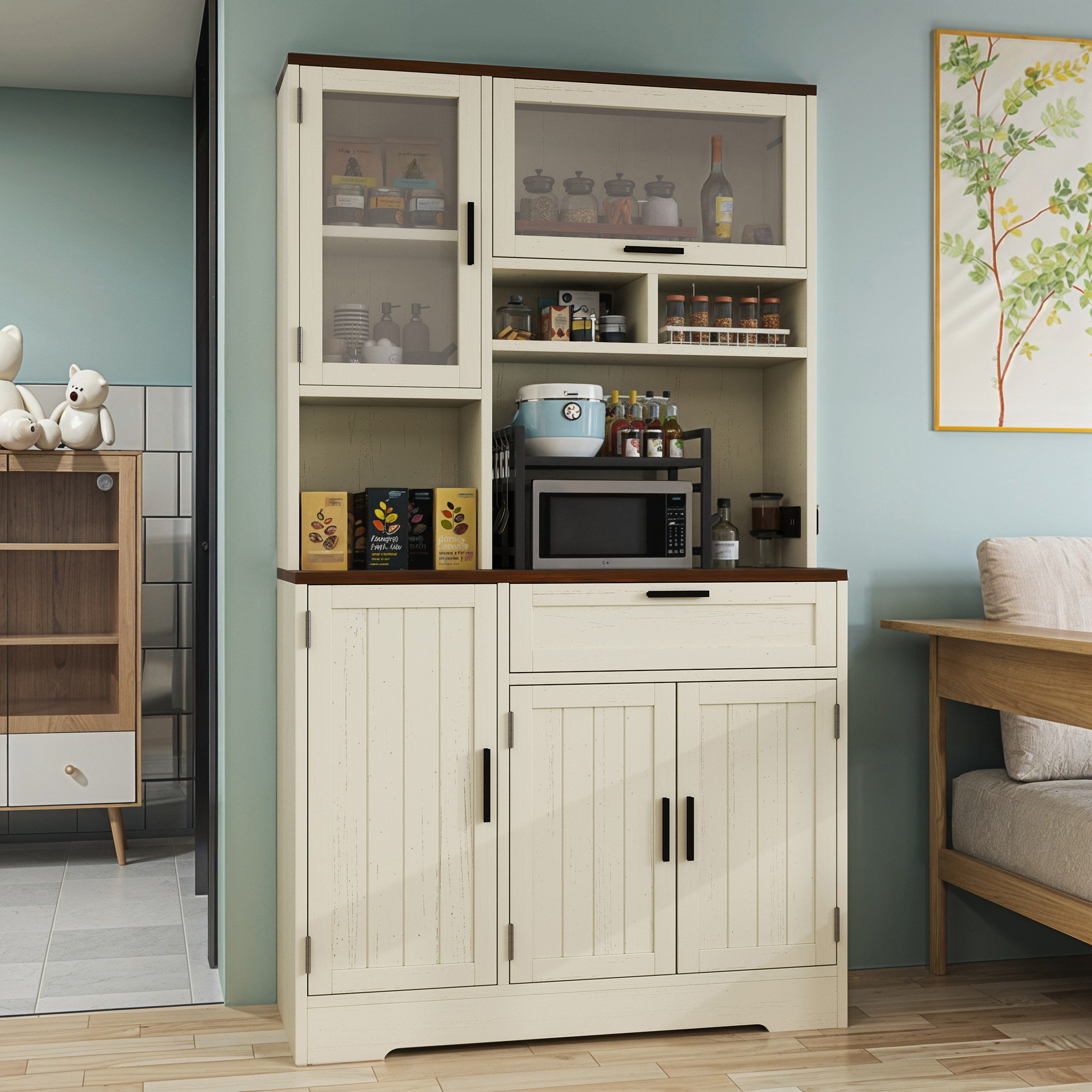 August Grove Dasheem 67.7'' Kitchen Pantry With Power Outlet, Storage ...