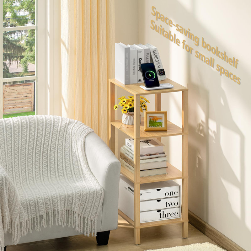 Ebern Designs Tall 4-Tier Wooden Bookcase For Small Spaces - Industrial ...