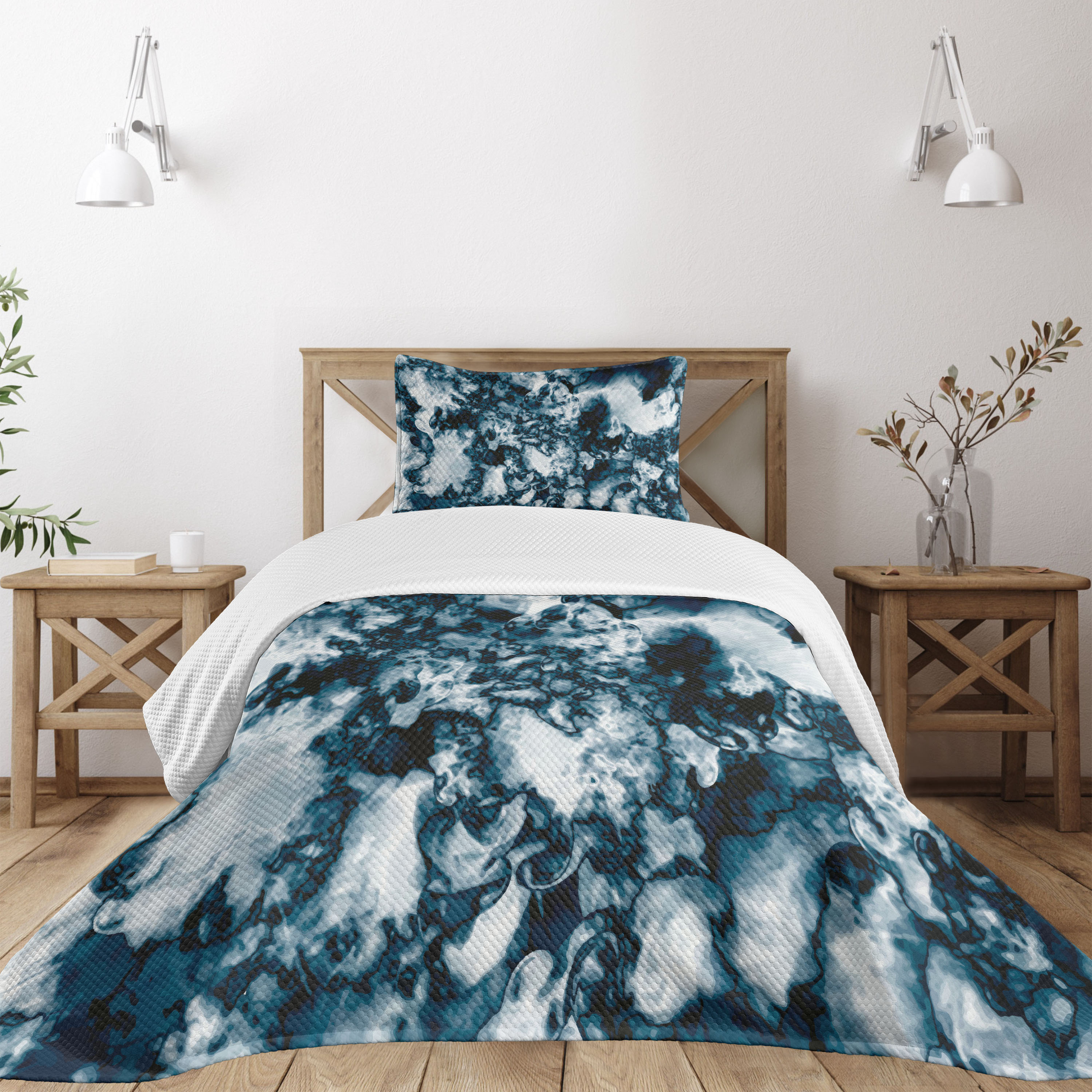 Ambesonne Marble Print Bedspread Set Vintage Nature Painted Slate Blue ...