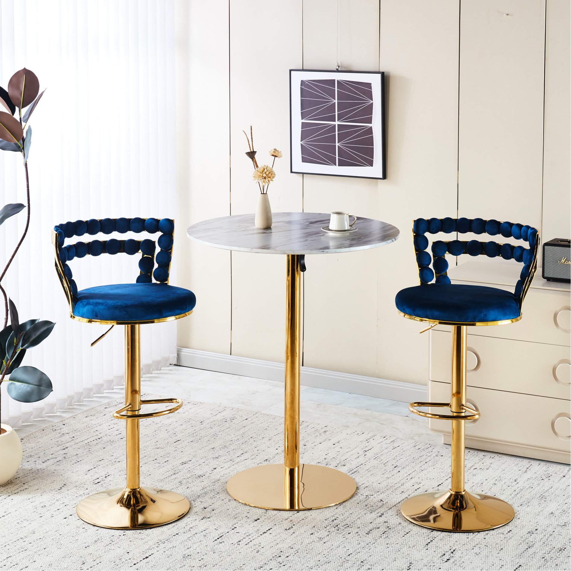 Red Barrel Studio® Contemporary Blue Bar Chair (2 In A ) With Golden ...