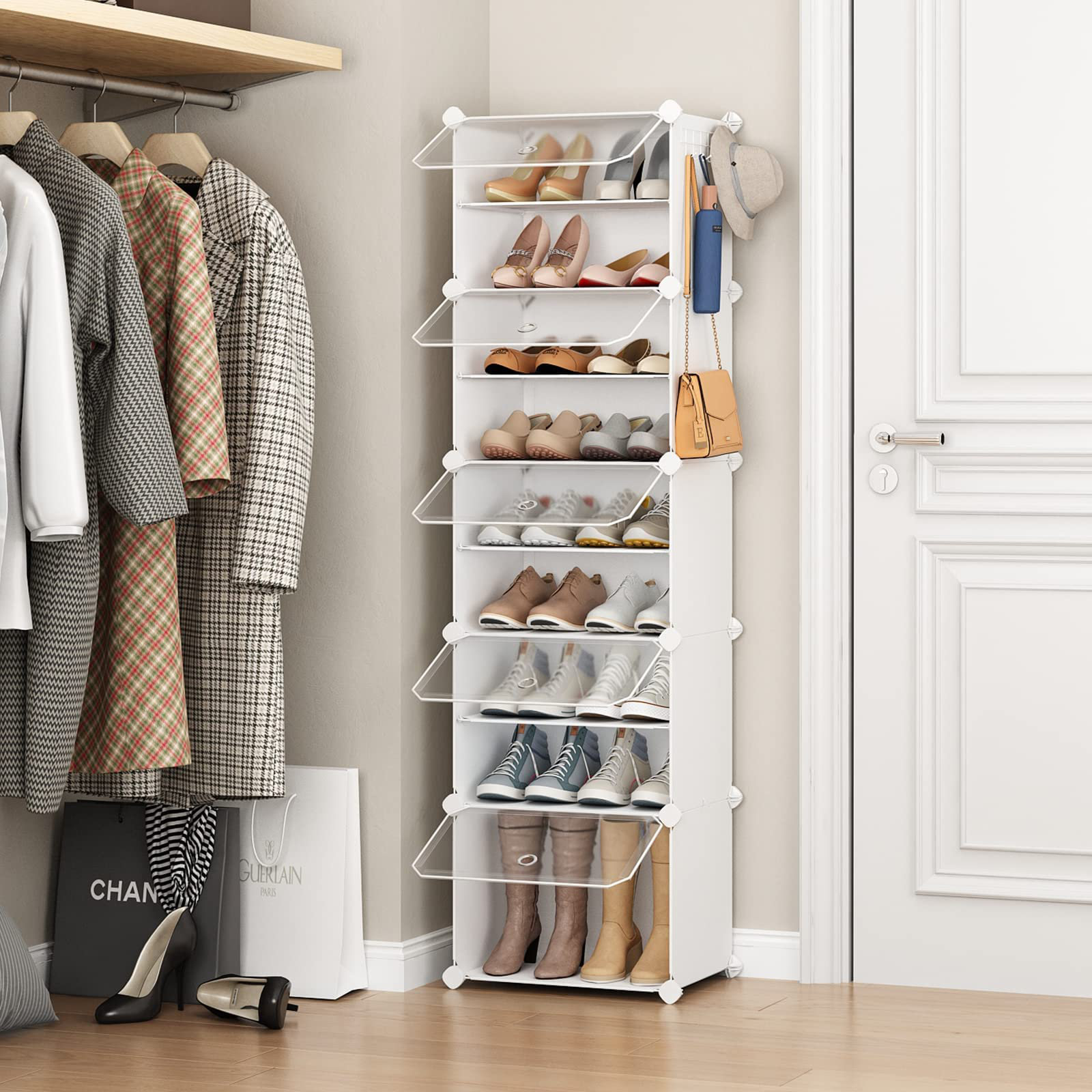 Rebrilliant 10 Tier Narrow Shoe Rack, 20 Pairs High Shoe Cabinet ...